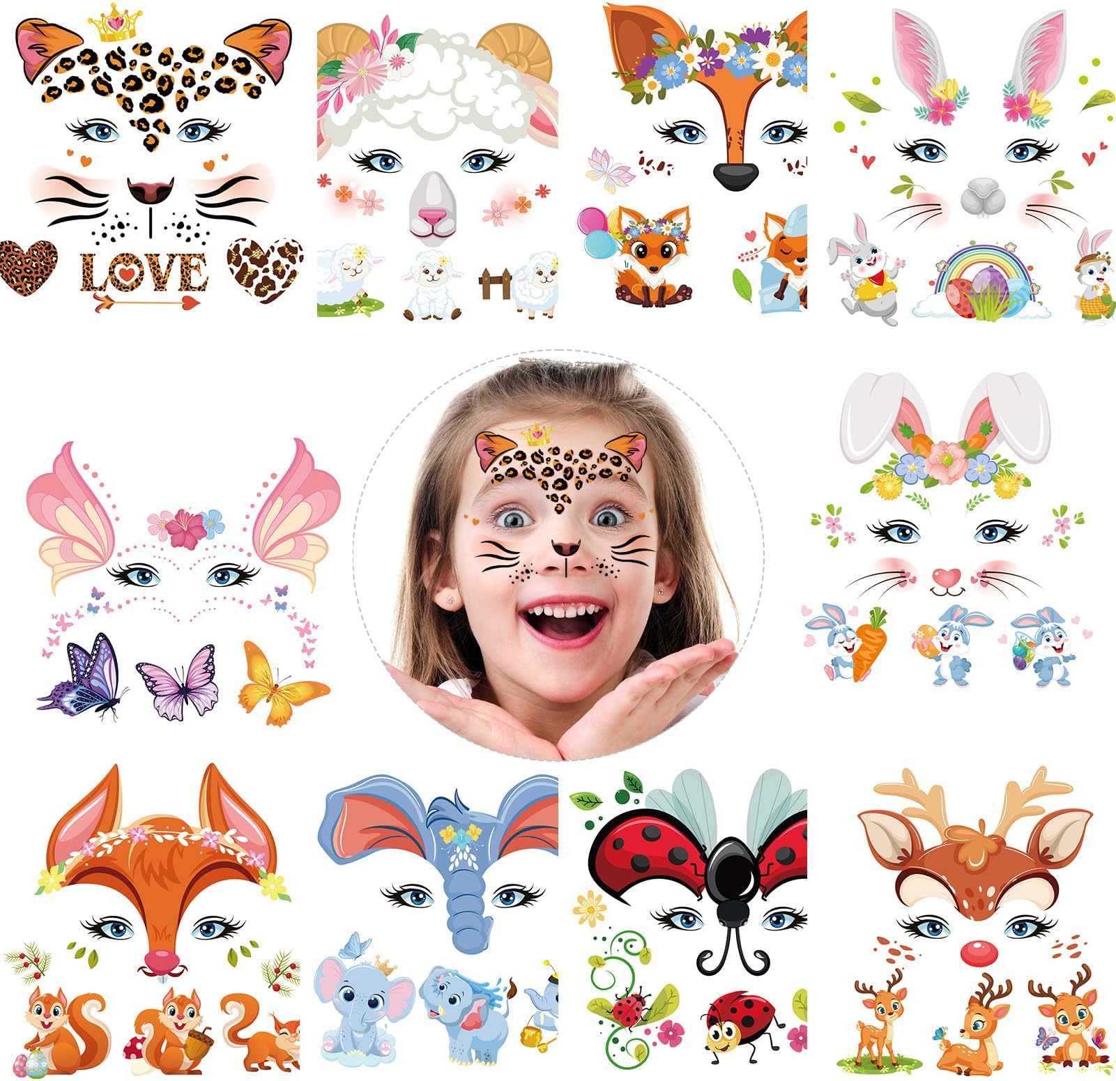 Amazon.com : HOWAF 10 Sheets Kids Animal Face Tattoo for Birthday Party ...