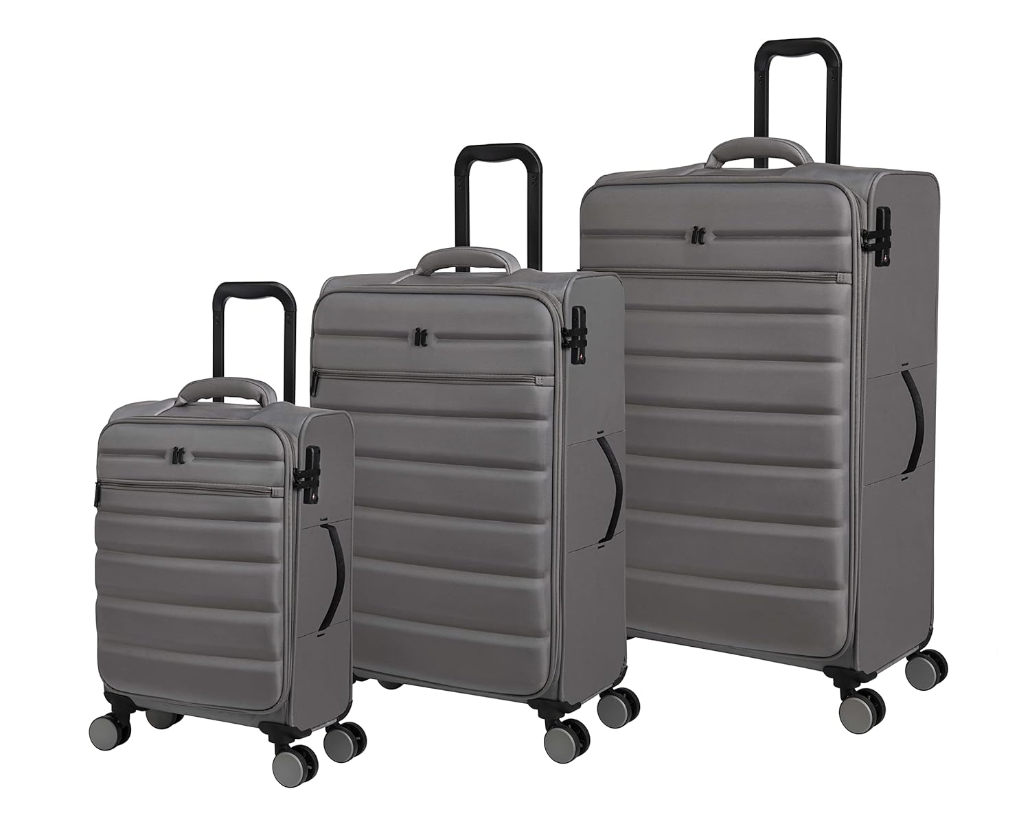 it luggage Census-Grey-Set of 3-Large,Medium and Small-81cm,71cm,55cm Softsided 8 Wheel Trolley ...