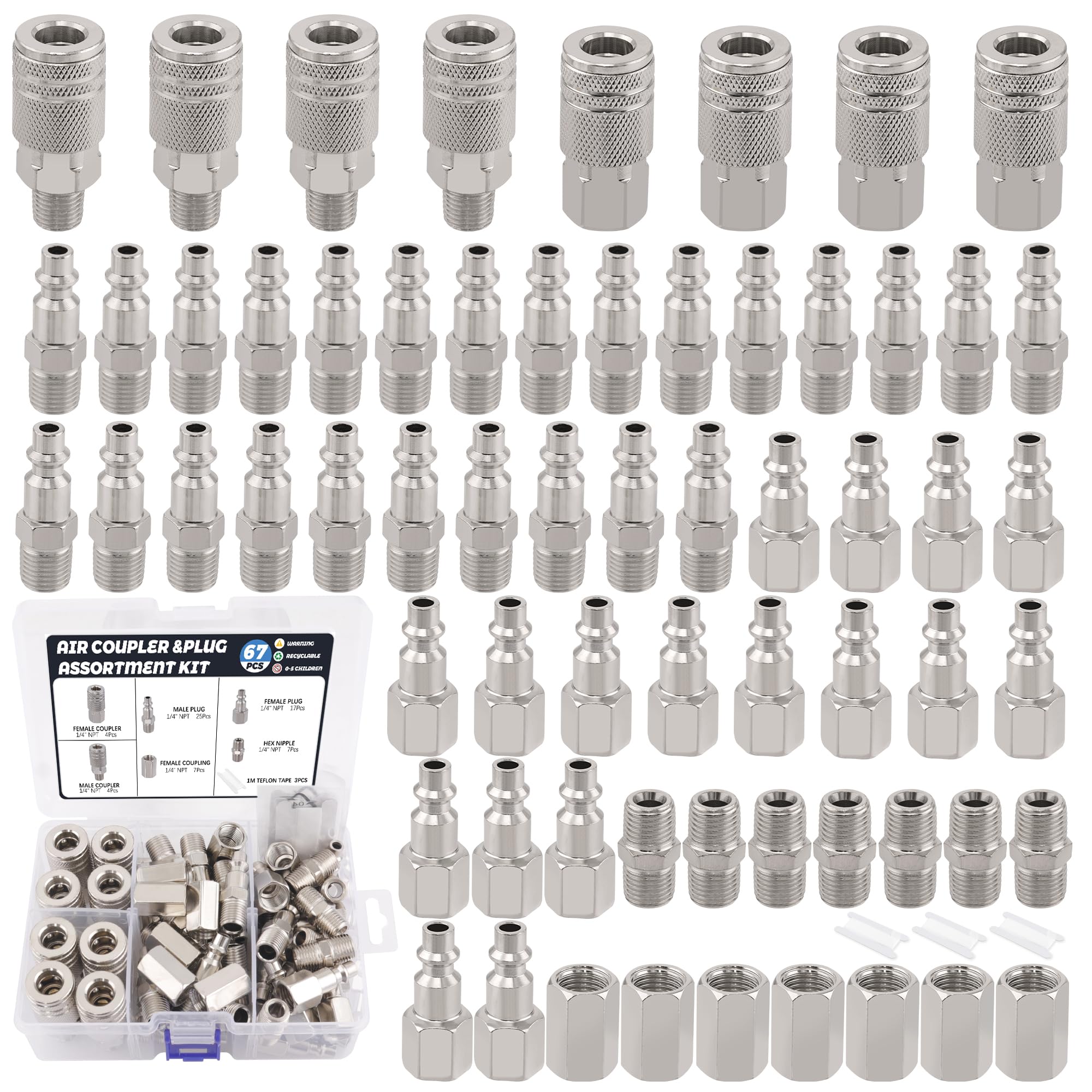 Snapklik.com : 67Pcs Air Coupler And Plug Kit,1/4 Inch NPT Air Tool Fittings Set, Quick Connect ...