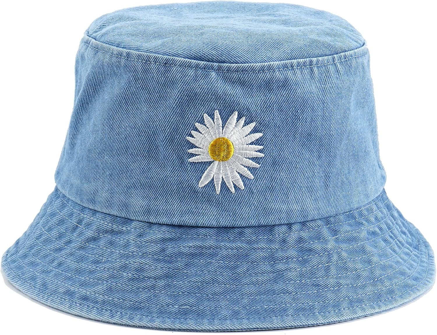 Taidor Sun Hats Washed Denim Bucket Hats Packable Beach Hats Daisy Blue ...