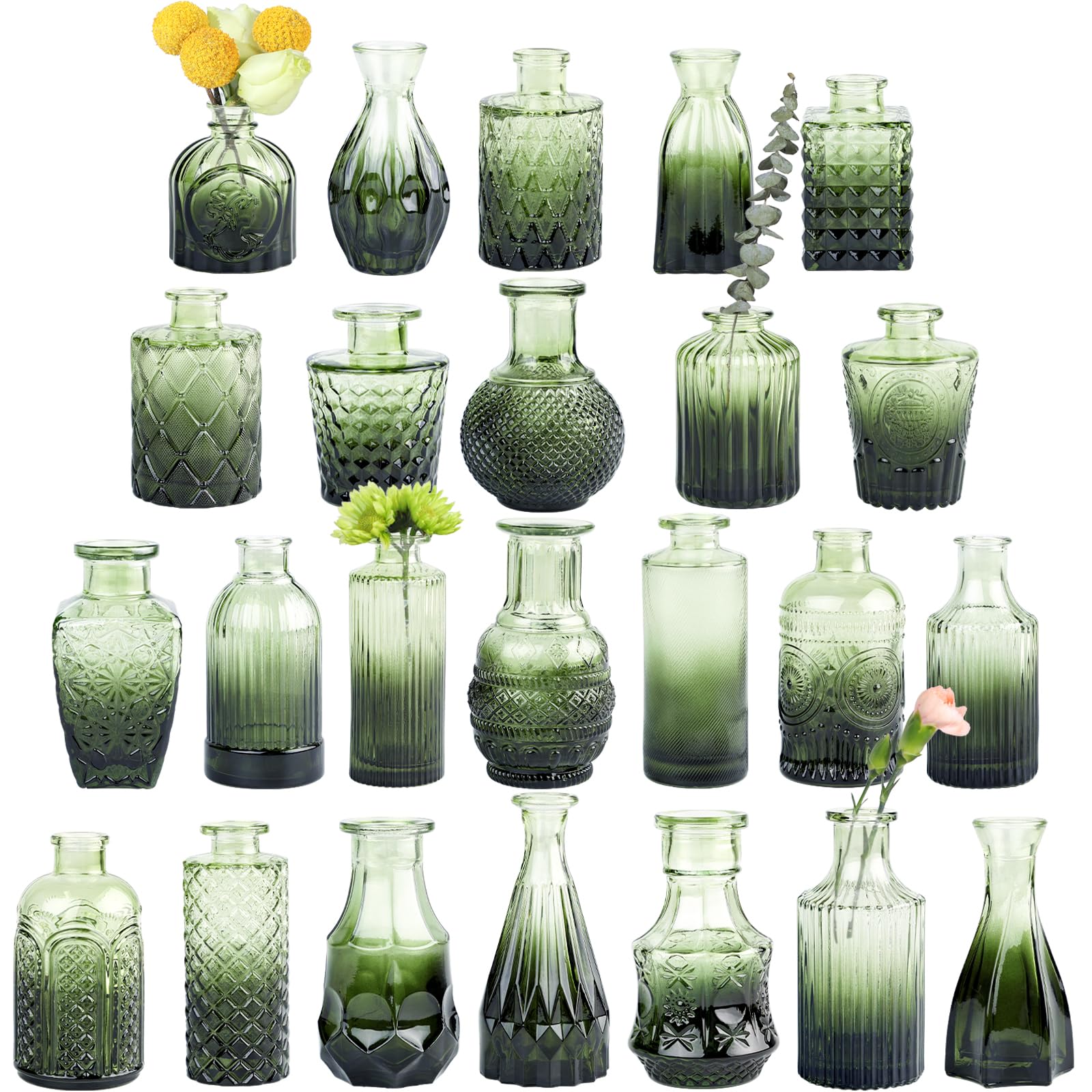 Amazon.com: TBWIND Glass Bud Vase Set of 24, Small Green Flower Vases for Centerpieces in Bulk ...
