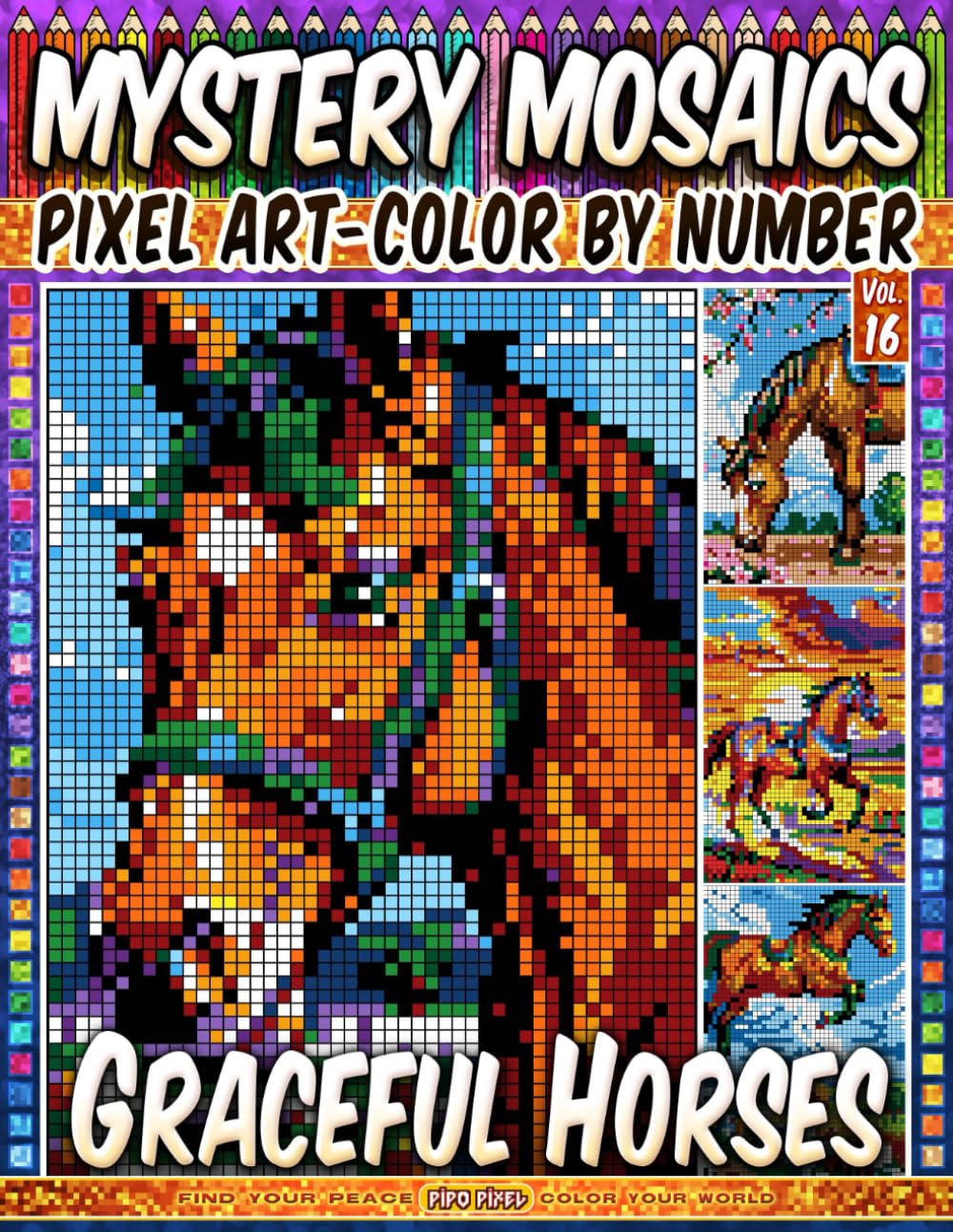 Amazon.com: Graceful Horses - Mystery Mosaic Color by Number - Vol. 16: ...