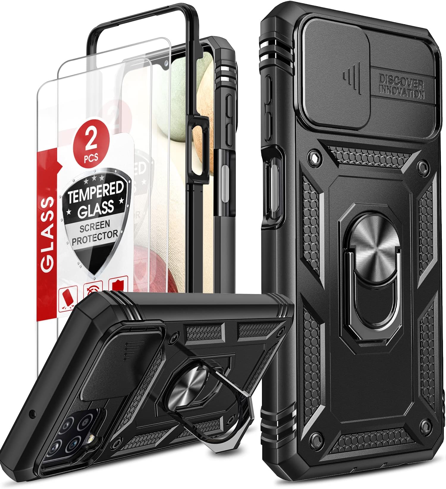 LeYi for Samsung Galaxy A12 5G Case with Slide Camera Cover and 2 Tempered Glass Screen ...