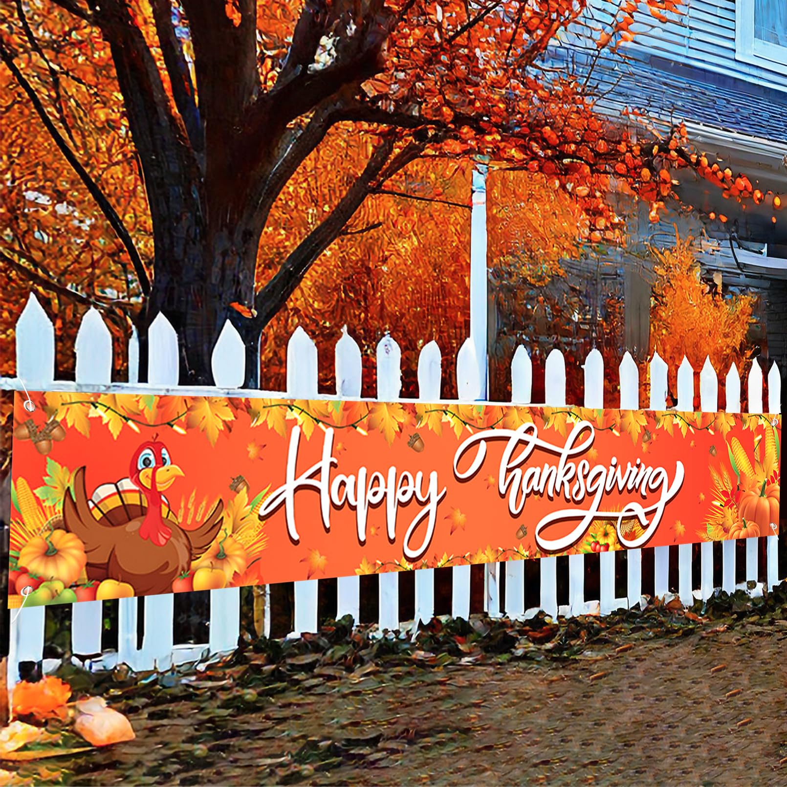 Amazon.com : WETEL Happy Thanksgiving Banner Large 120"x20 Yard Signs ...