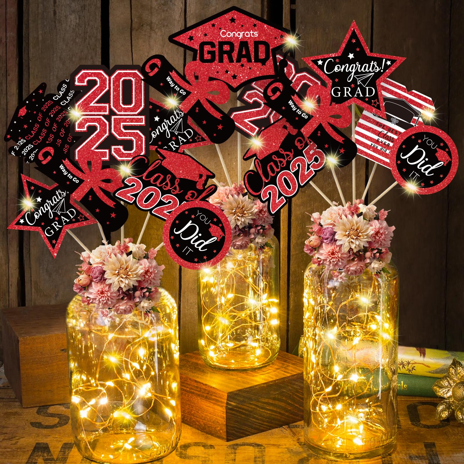Snapklik.com : Graduation Decorations Class Of 2025-36pcs Red And Black ...