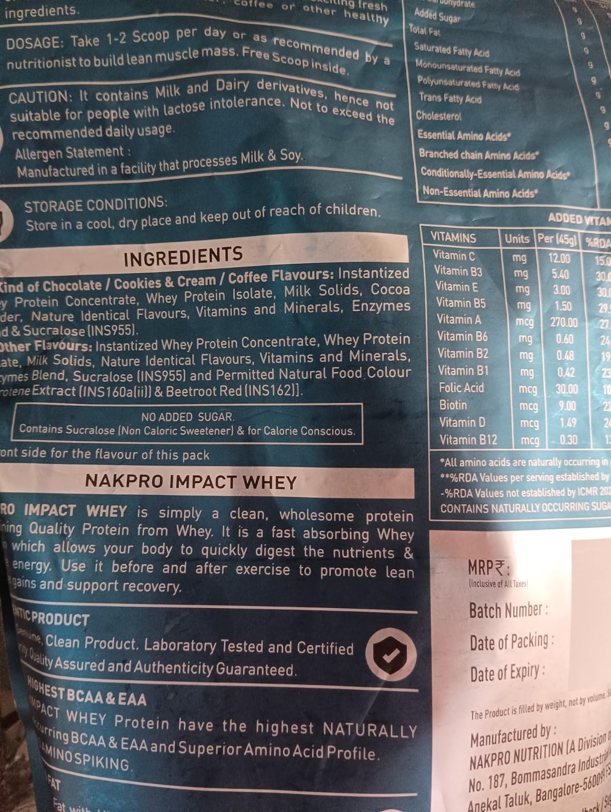 NAKPRO Impact Whey Protein Supplement Powder Combo (1 kg with Creatine ...