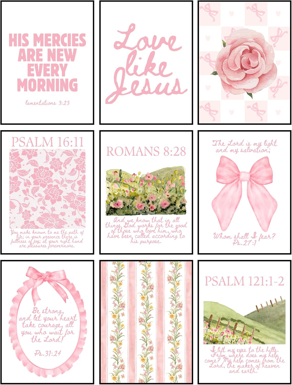 Amazon.com: BDFXxL 9Pcs Pink Bow Christian Wall Art Posters, Coquette ...