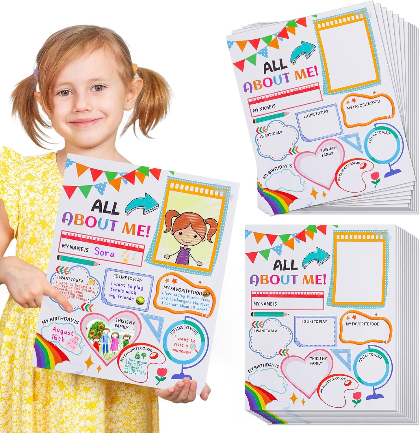 Amazon.com: Aulock 24pcs Large All About Me Posters - Colorful Flag ...