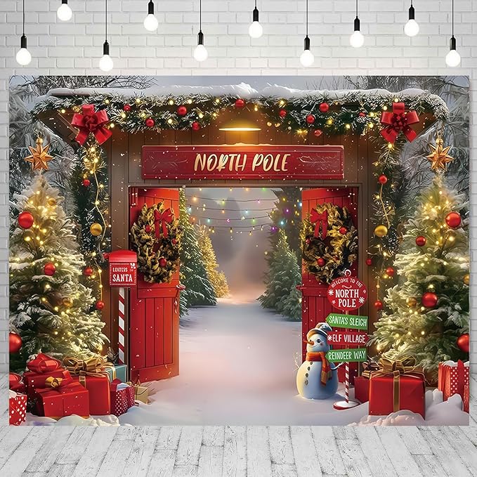 Amazon.com : North Pole Backdrop 10x8ft Fabric Christmas Winter Scene ...