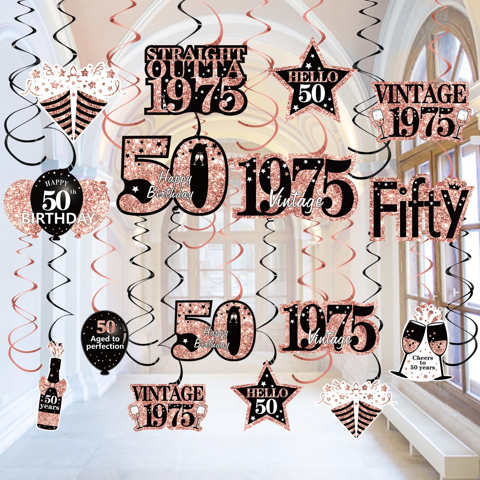 Amazon.com: Happy 50th Birthday Party Hanging Swirls Streams Ceiling ...