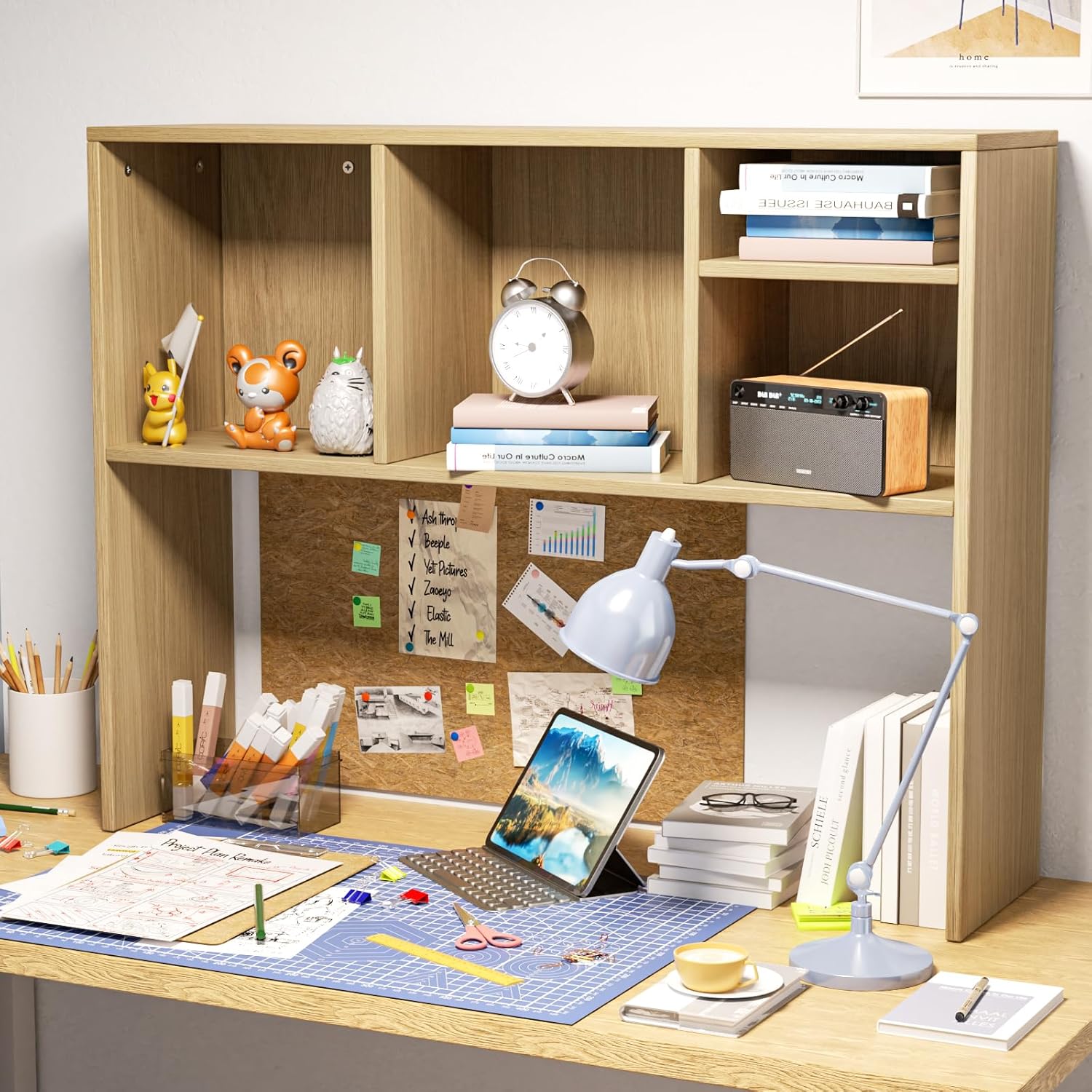 Amazon.com: Mmucco Desk Hutch Dorm,2-Tier 4 Shelves Display Rack,Desk ...