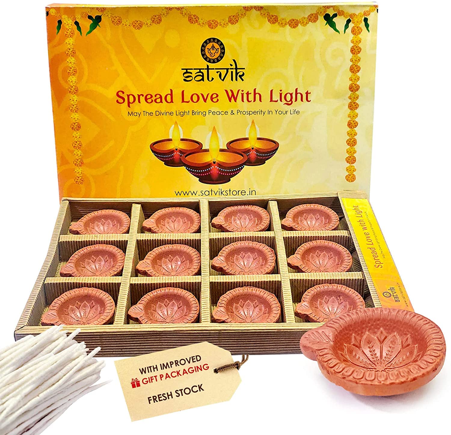Satvik 12 Pc Set Of Clay Diya With Cotton Wicks | Desertcart INDIA