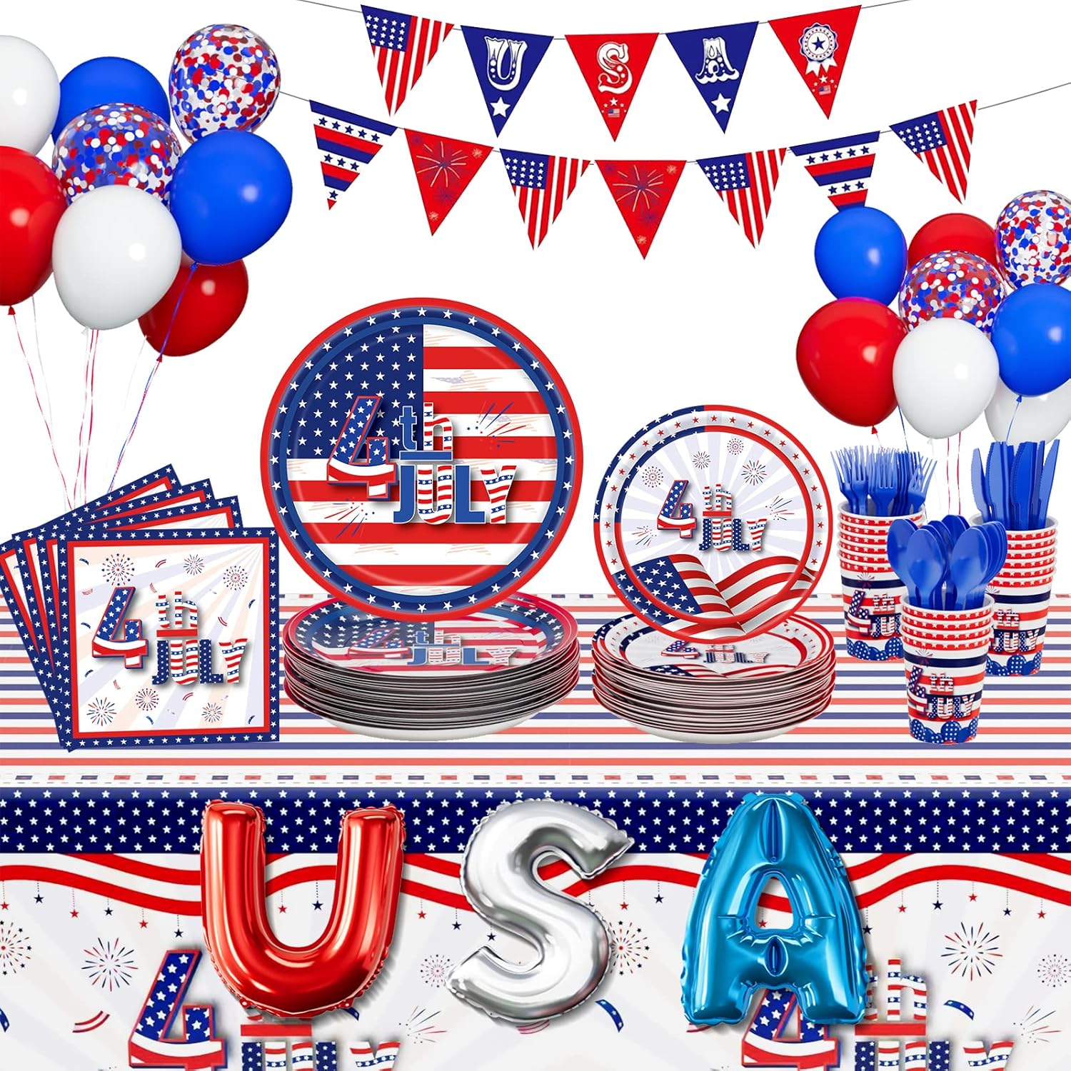 Amazon.com: 4th of July Party Supplies - Patriotic Party Supplies 190 ...