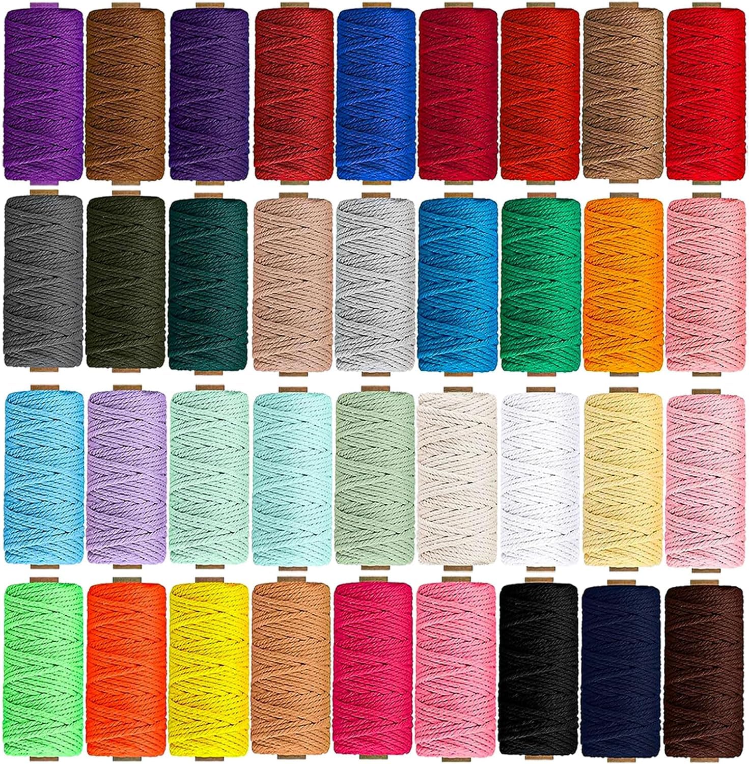 36 Rolls Colored Macrame Cord 3 mm x 1152 Yards, Natural Cotton Macrame ...