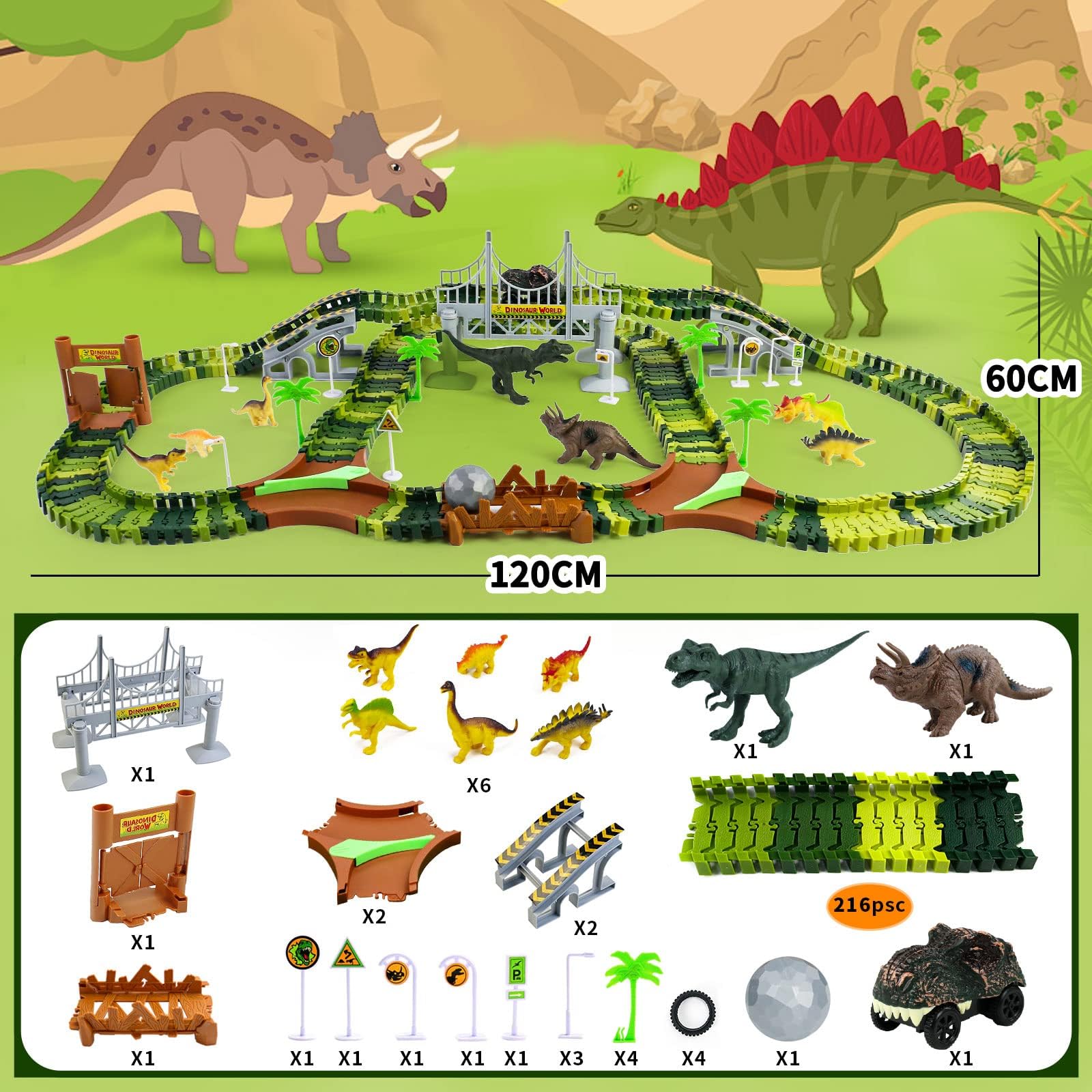 Dinosaur Tracks Kids Dinosaur Car Racing Track Volcano Dino Toy From 3