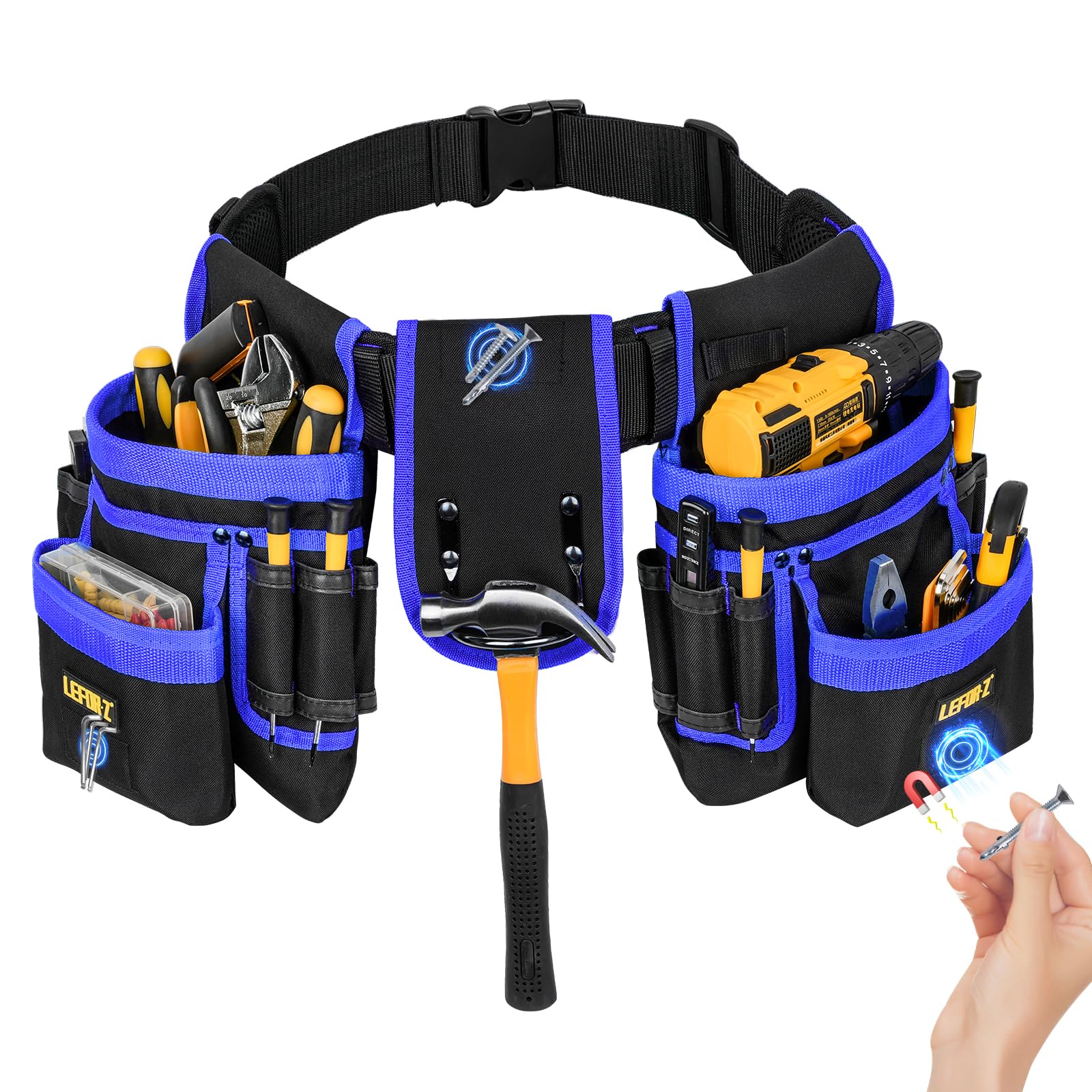 Tool Belt,Magnetic Tool Pouch,27-Pockets Heavy Duty Padded Tool Belts ...