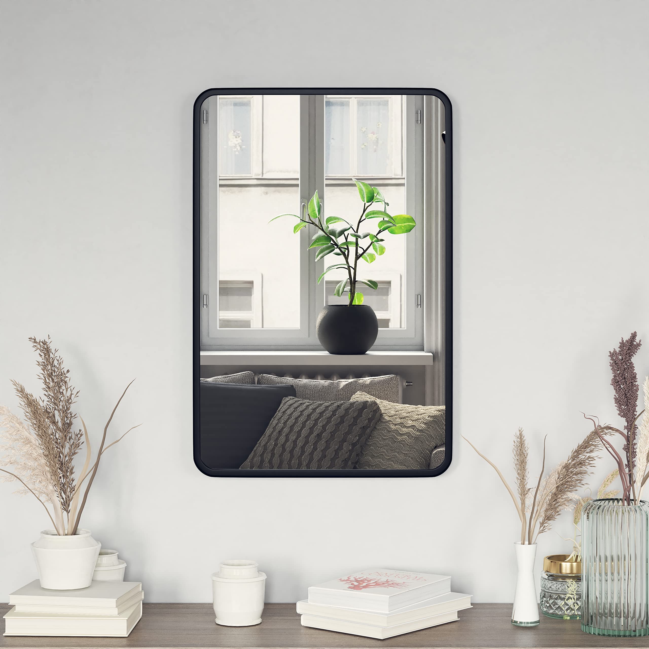 HBCY Creations Black Frame Wall Mirror, 20"x30" Sturdy Metal Black ...