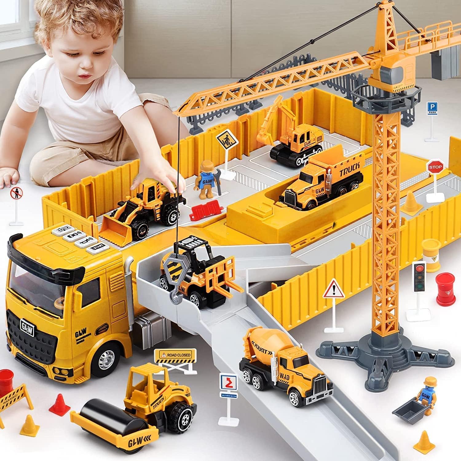 WEERHXAON Toddler Boy Construction Vehicles Playset for 1-8 Year Old ...