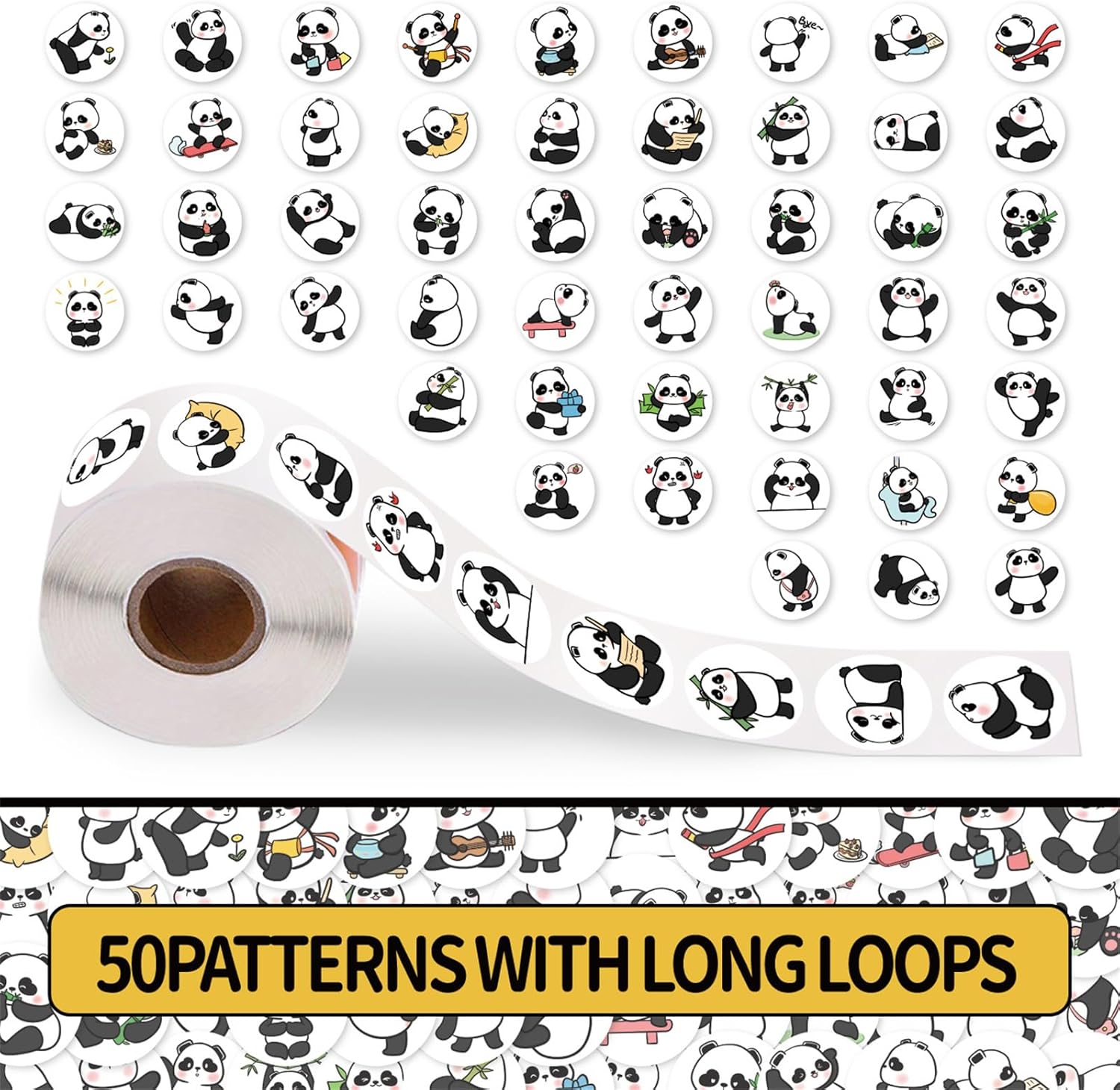 Amazon.com: 200 Pcs Cartoon Panda Ailuropoda Roll Stickers for Kids ...