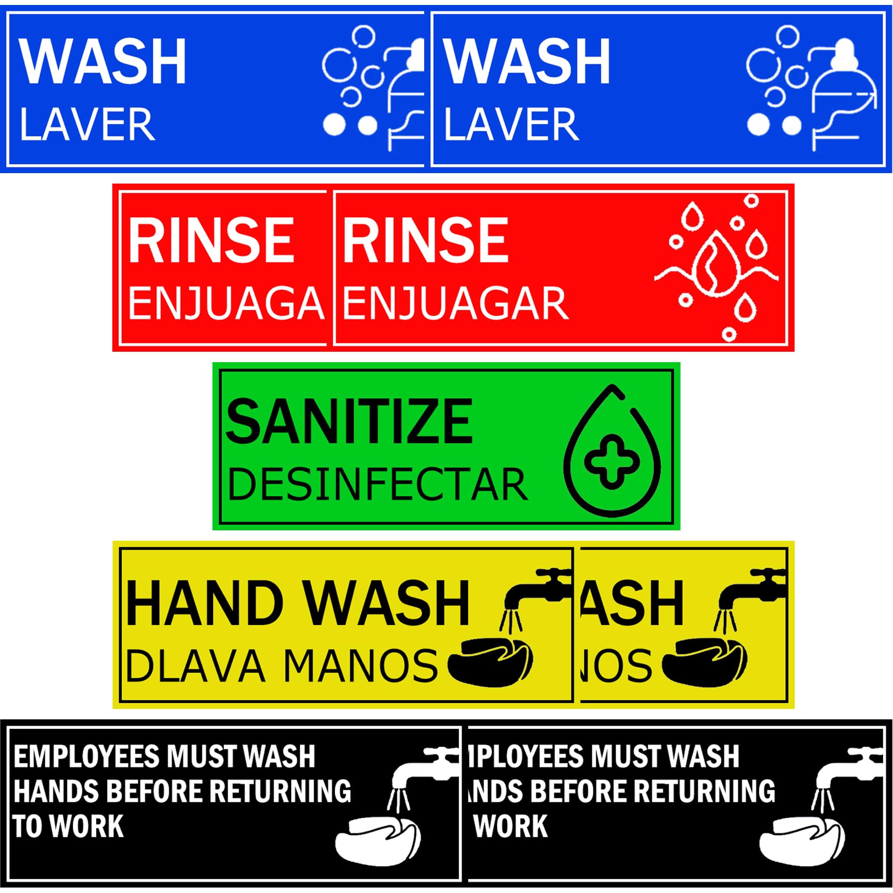 Snapklik.com : 7.3 X 2.5 Inch Wash Rinse Sanitize Sink Labels (10 Pcs ...