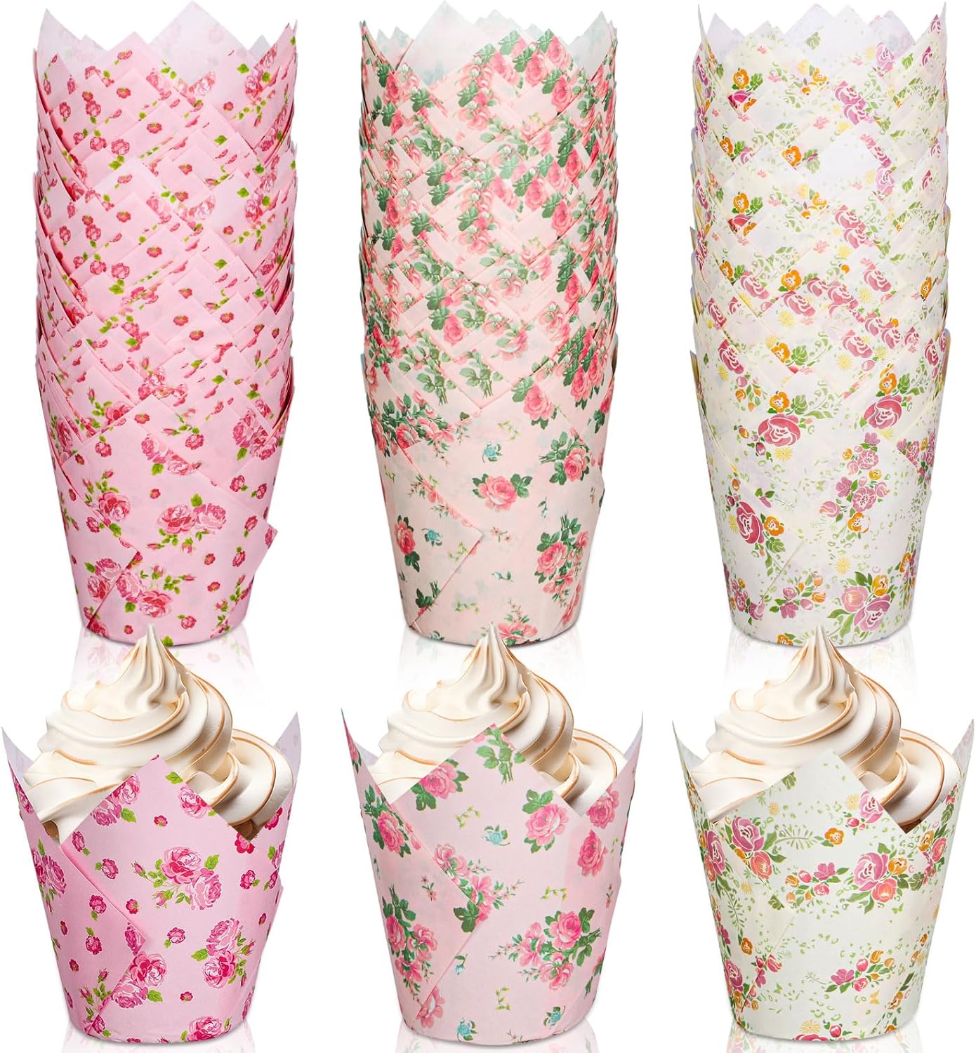 Amazon.com: Whaline 180Pcs Floral Tulip Cupcake Liners Greaseproof ...