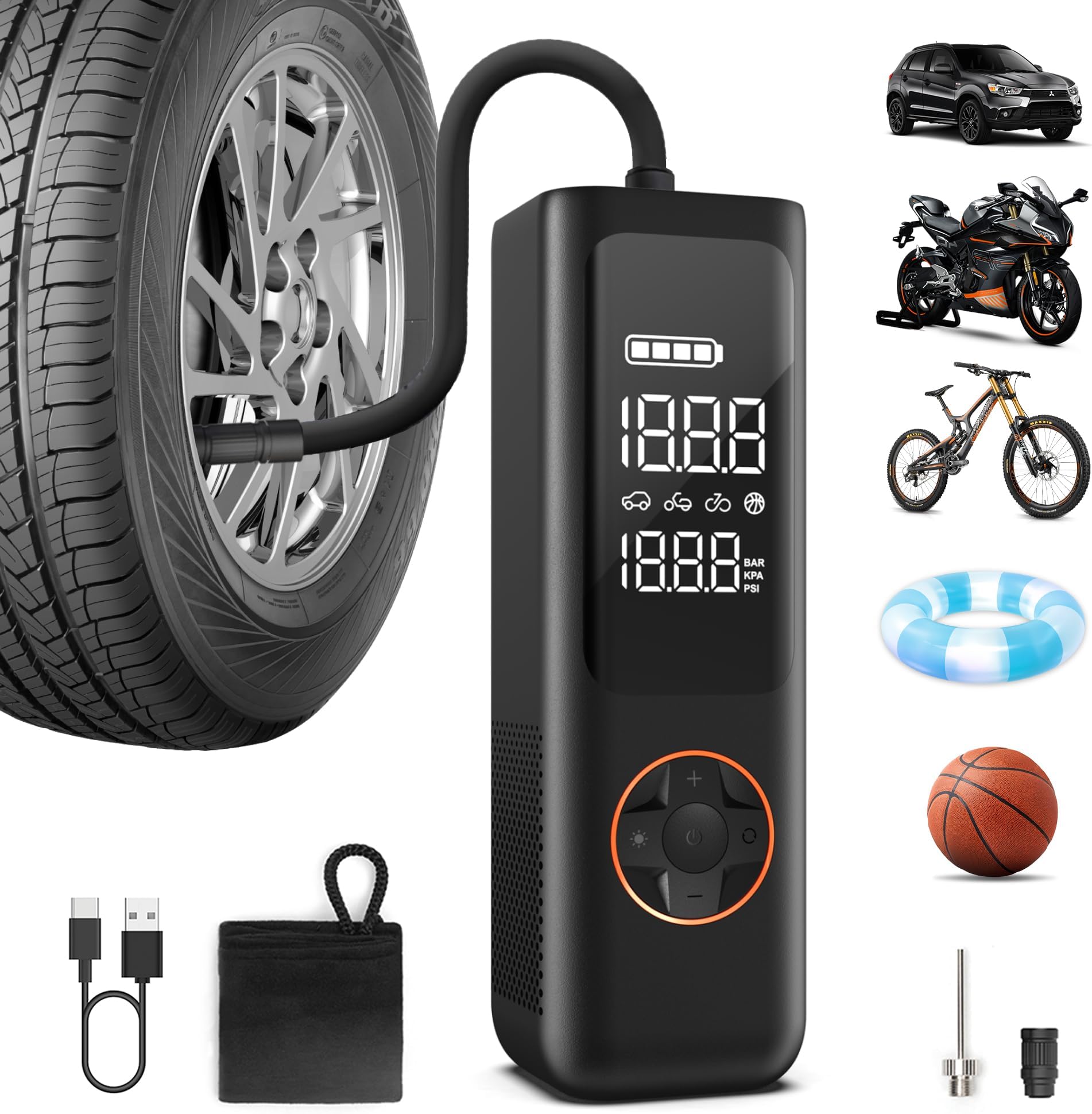 FOWAWU 6000mAh 150 PSI Portable Air Compressor, Cordless Tyre Inflator ...
