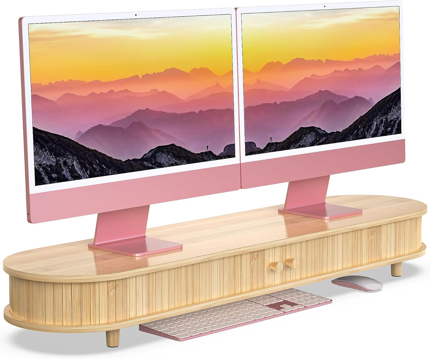 Amazon.com: WELL WENG Bamboo Dual Monitor Stand with Storage, Curved ...