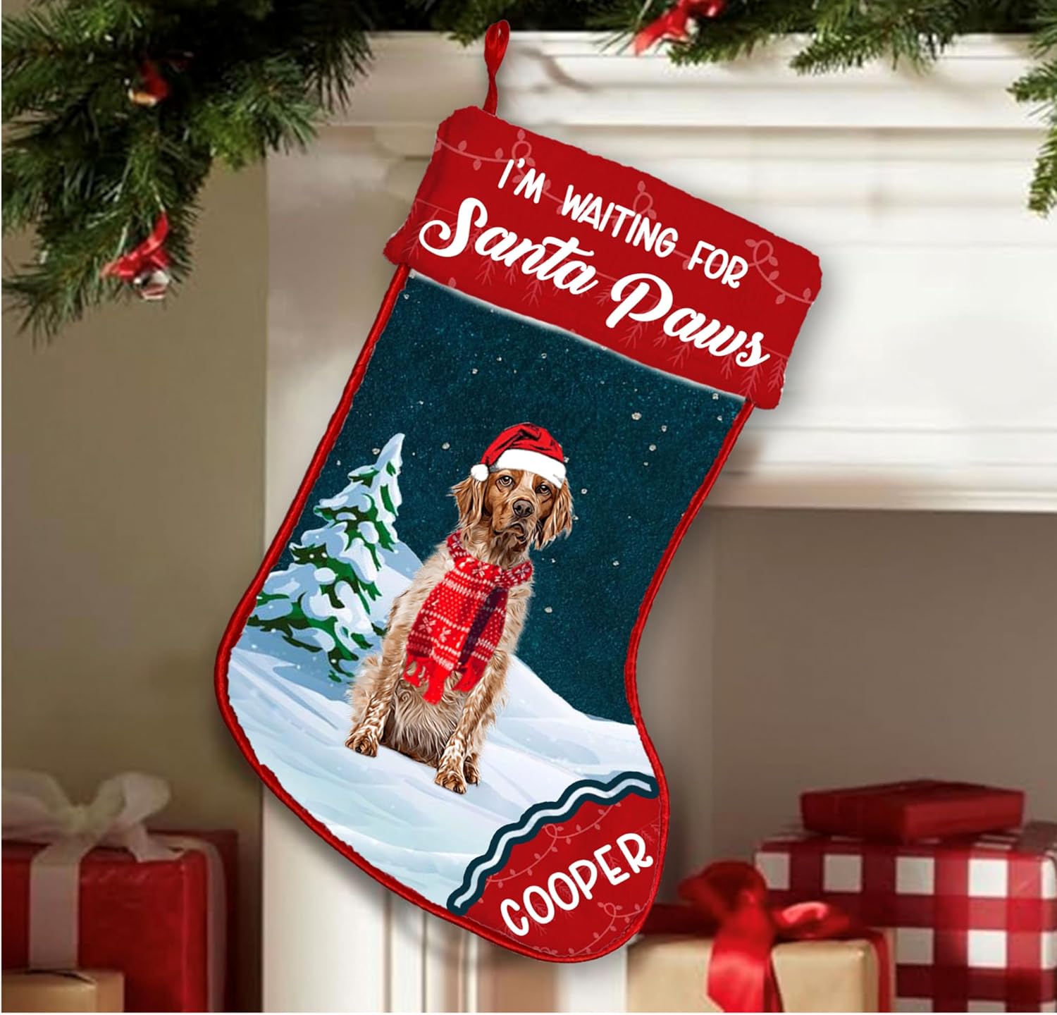 Amazon.com: Nazenti Brittany Christmas Stocking, Personalized Dog ...