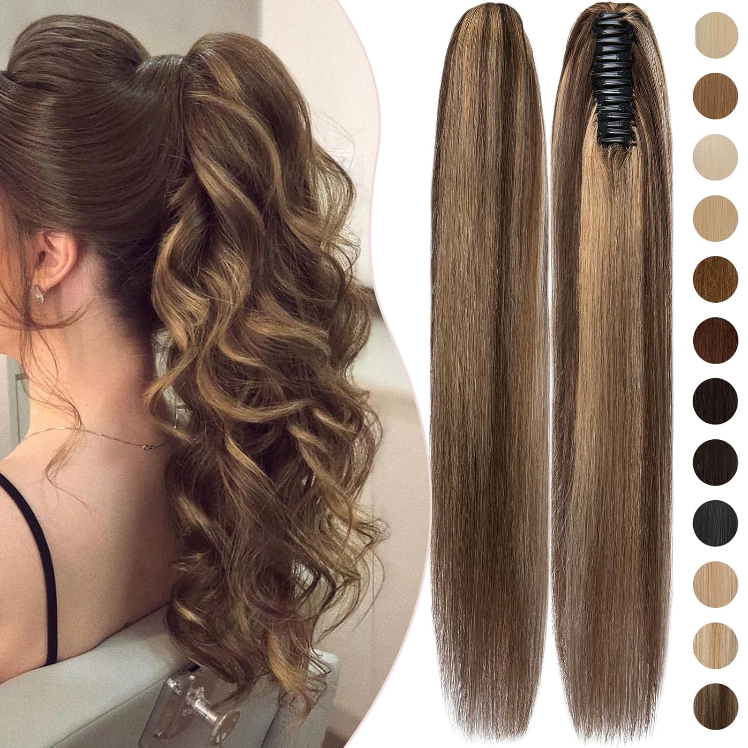 Amazon.com : Rich Choices Claw Clip Ponytail Extension Human Hair Real ...