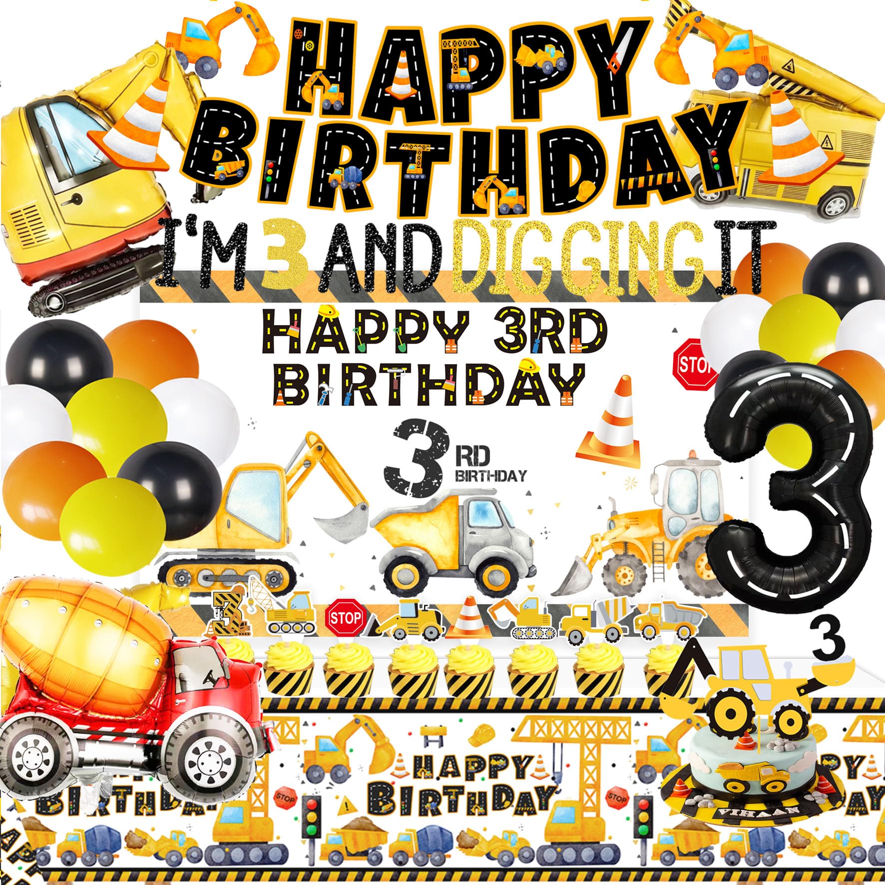 90 Pcs Dump Truck Party Decorations for Boys Baby .Construction 3rd ...