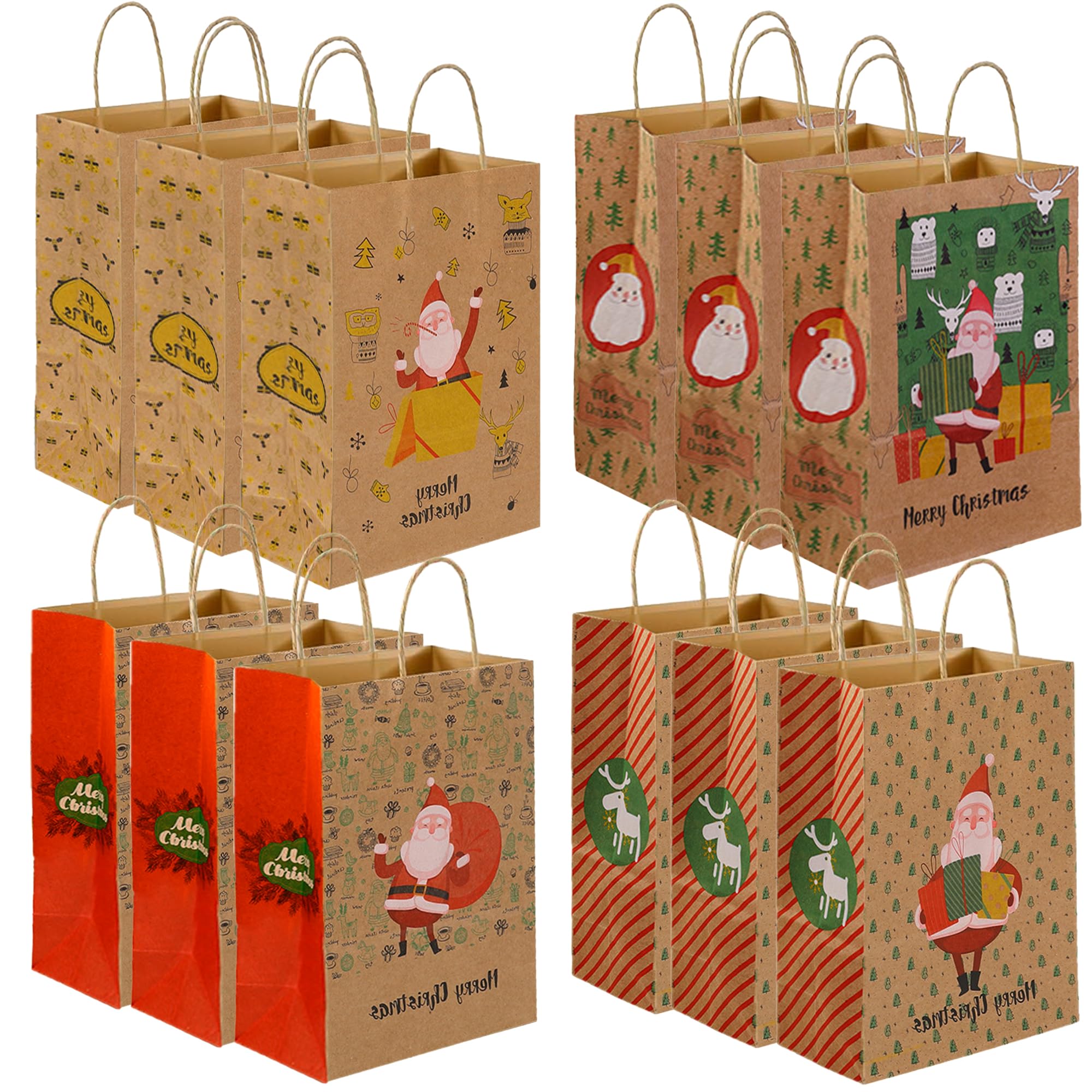 Christmas Paper Gift Bags, 12 Pcs Christmas Paper Bags with Handle for ...