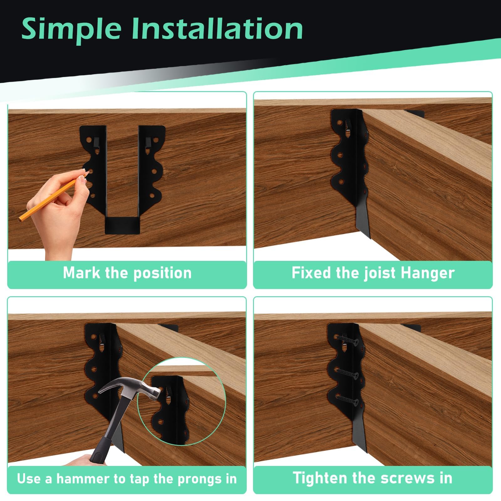 Snapklik.com : 48 Pcs 2x6 Joist Hanger,Q235B Steel Black Powder Coated ...