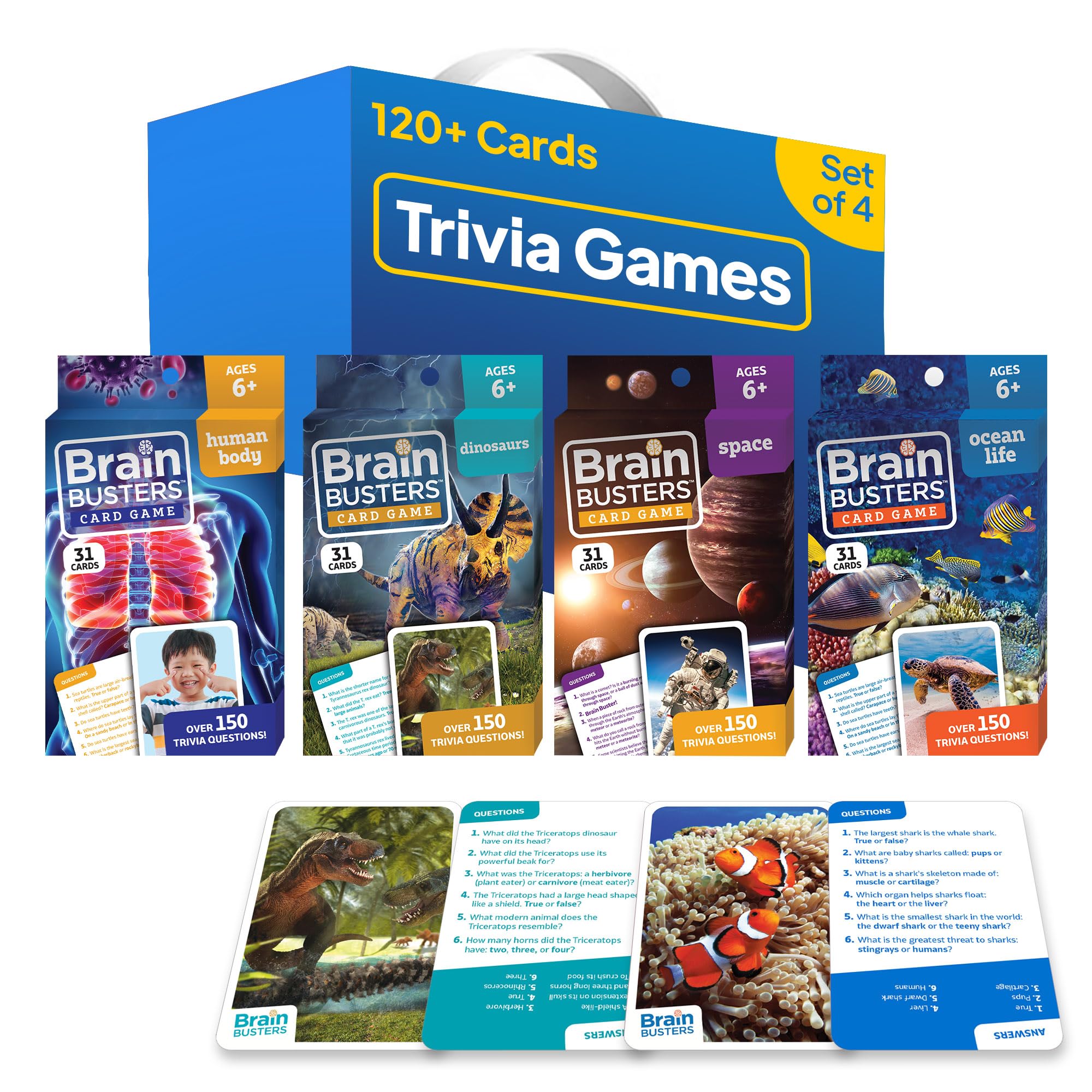 Brain Busters Card Game for Kids, Family Trivia Game Bundle with 120 ...