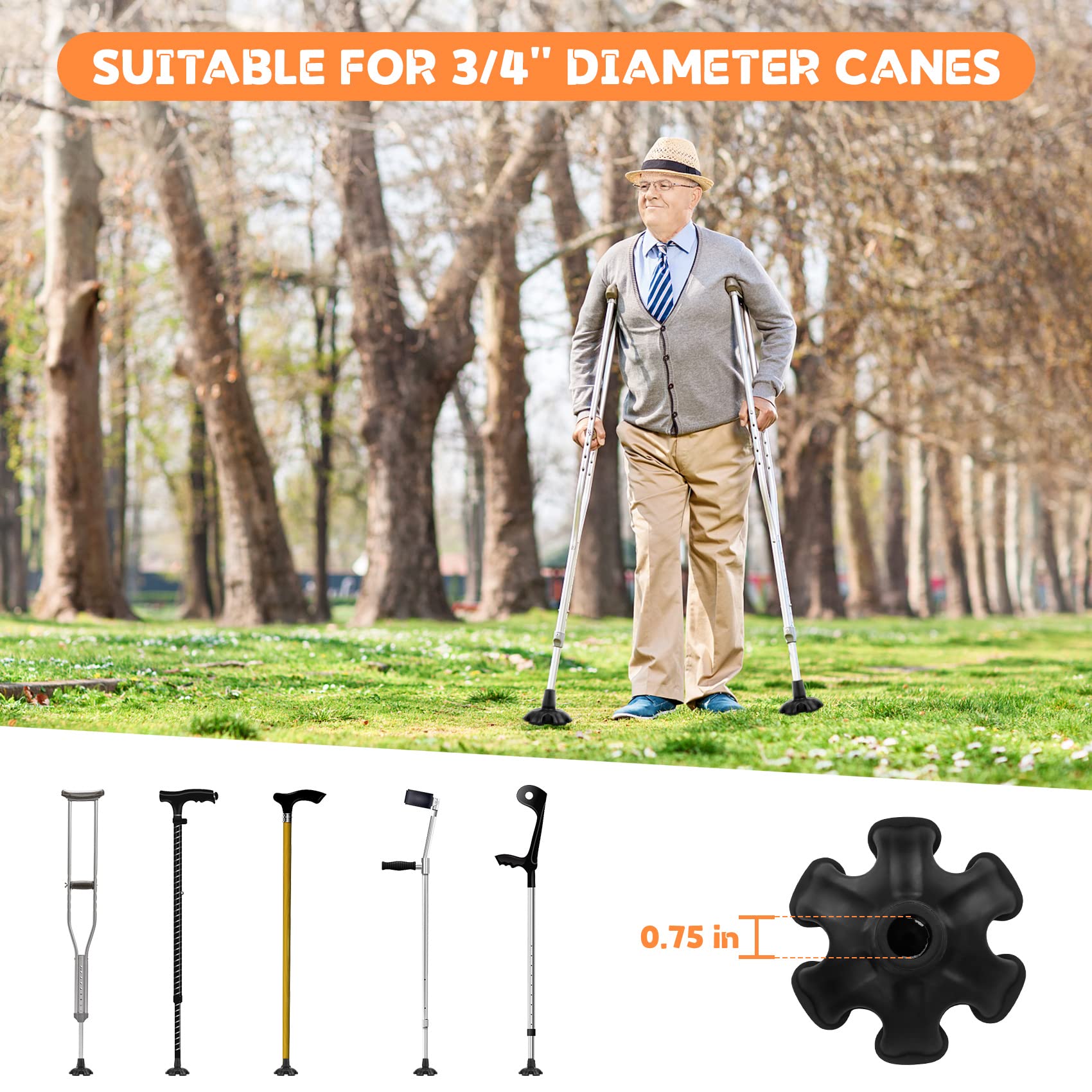 Snapklik.com : Beyoung 2 Pack Cane Tips 3/4 Inch Replacement 6 Support ...