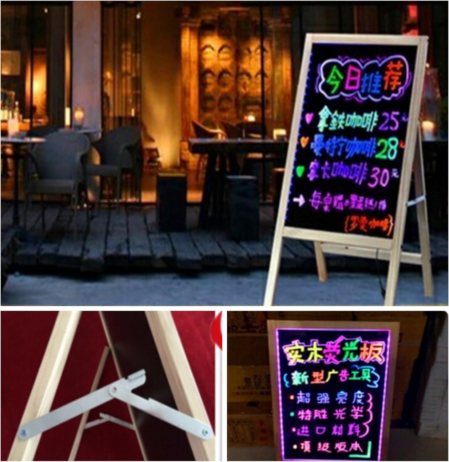 Led writing led signs board with wood stand | wooden case Electric | 50 ...