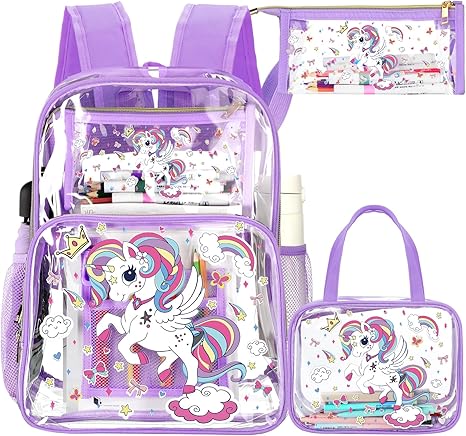 Amazon.com | Kacctyen 3 Pcs Pink Clear Backpack Heavy Duty Transparent ...