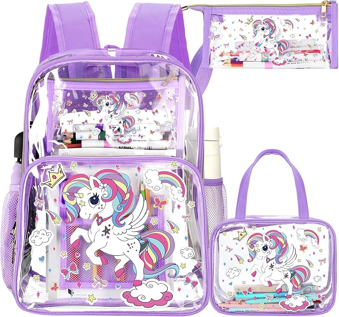 Amazon.com | Kacctyen 3 Pcs Pink Clear Backpack Heavy Duty Transparent ...