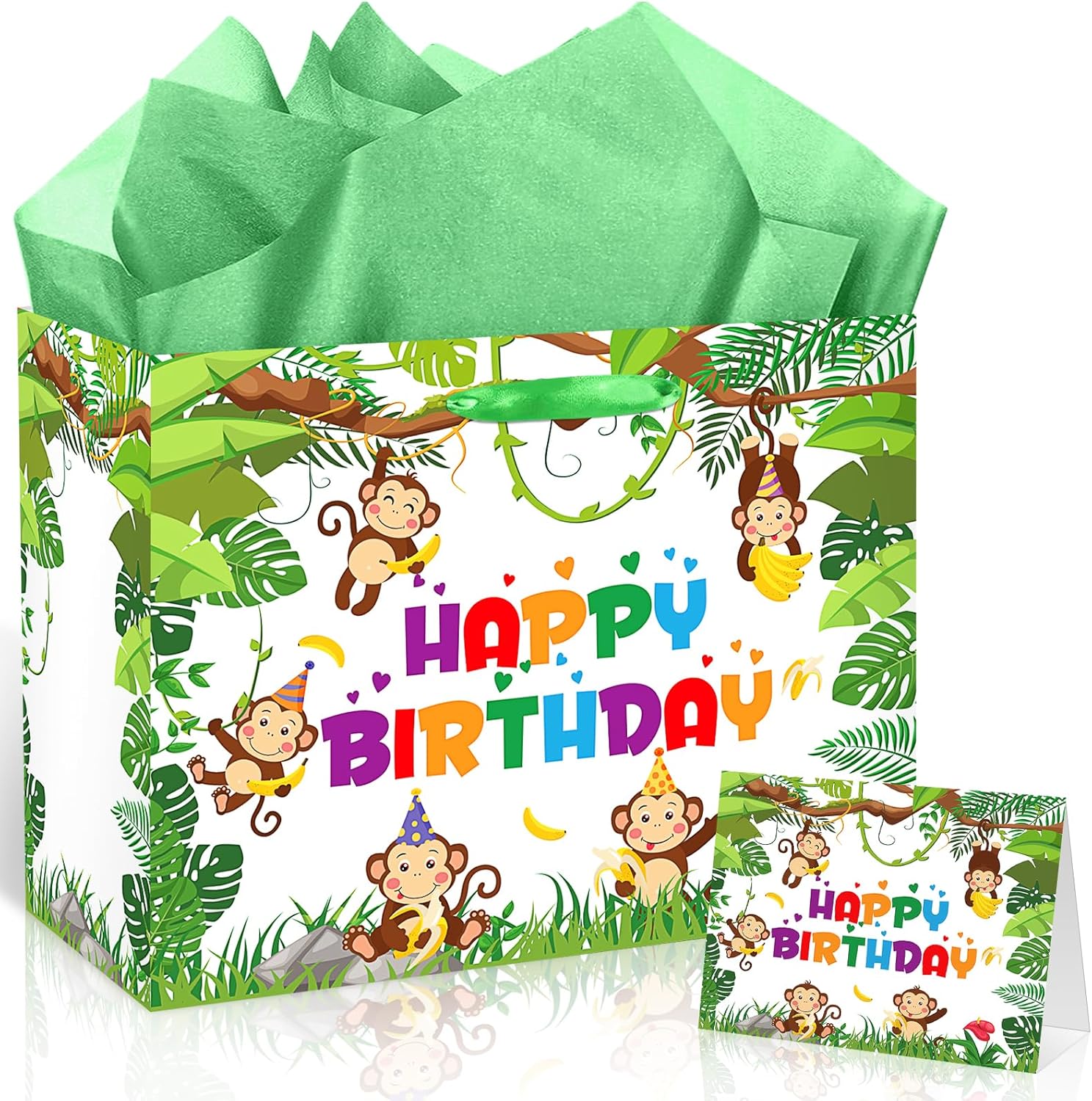 Amazon.com: Monkey Birthday Gift Bag Wild Jungle Animal Monkey Banana ...