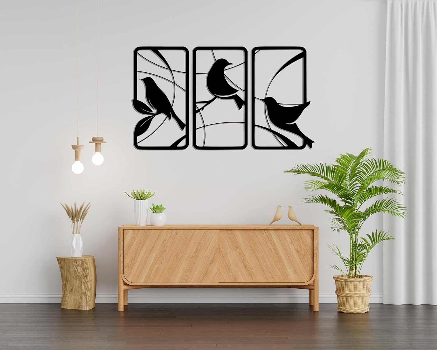 Nuevo Chirping Birds Hanging Metal Wall Art Decor (Height: 40cm ...