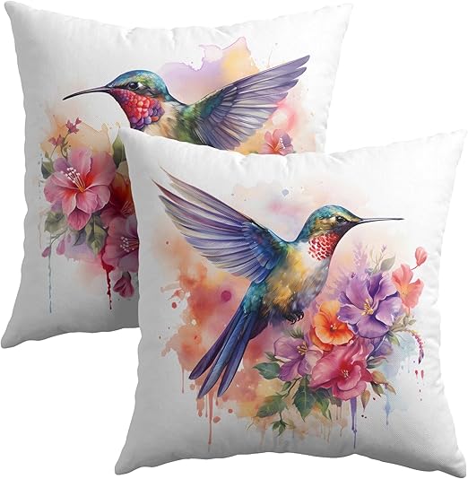 Amazon.com: Granbey Lovely Hummingbird Throw Pillow Covers - Colorful ...