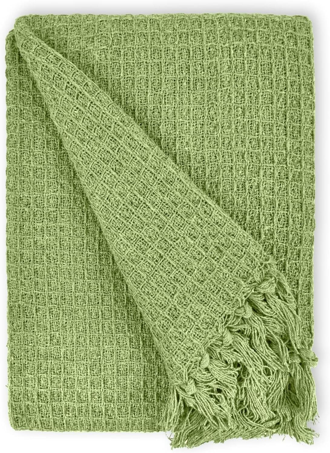 Sage Green Chair Cotton Throw for Sofa & Bed - Soft Waffle Blanket ...