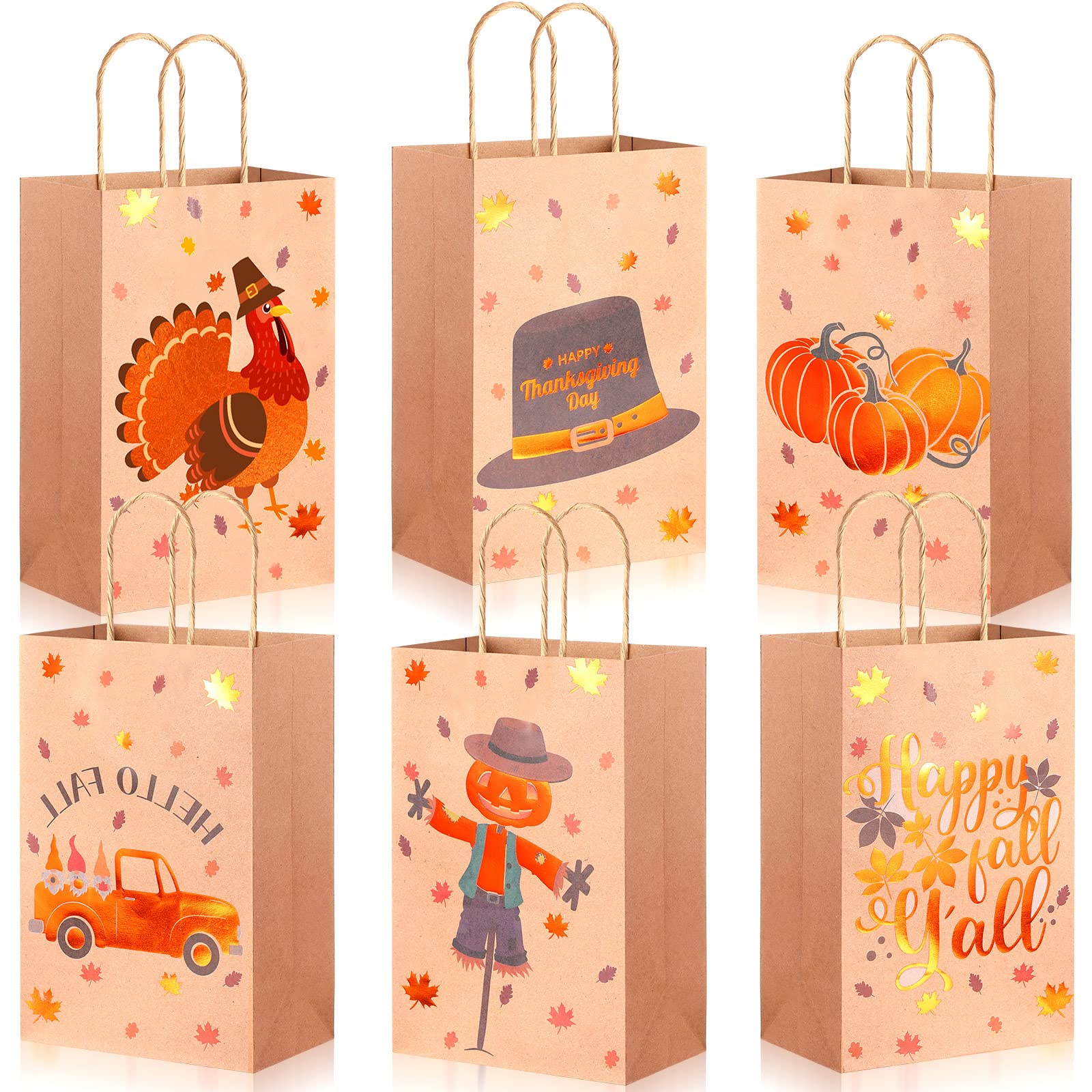 Amazon.com: Yexiya 24 Pcs Fall Gift Bags Bulk Thanksgiving Kraft Paper ...