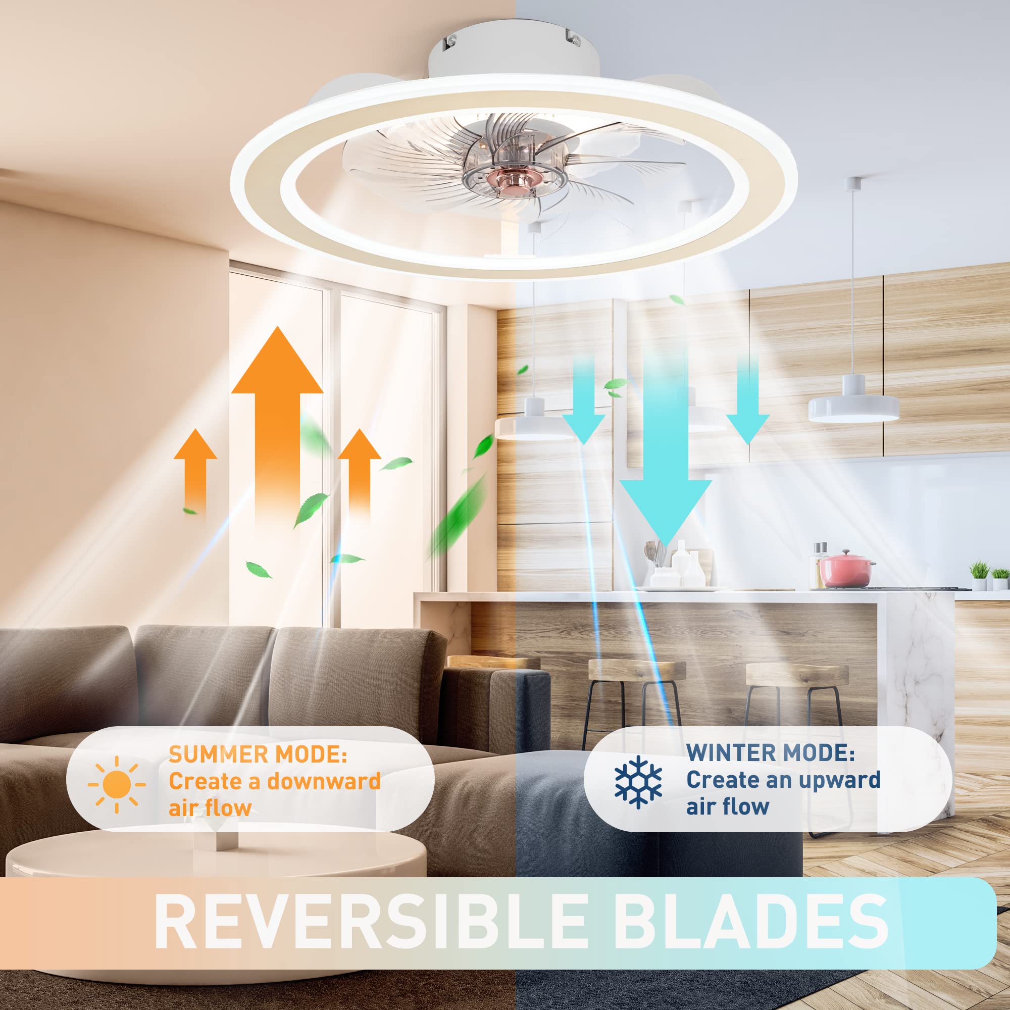 HUMHOLD Modern 19" Ceiling Fan with Lights and Remote Control ...