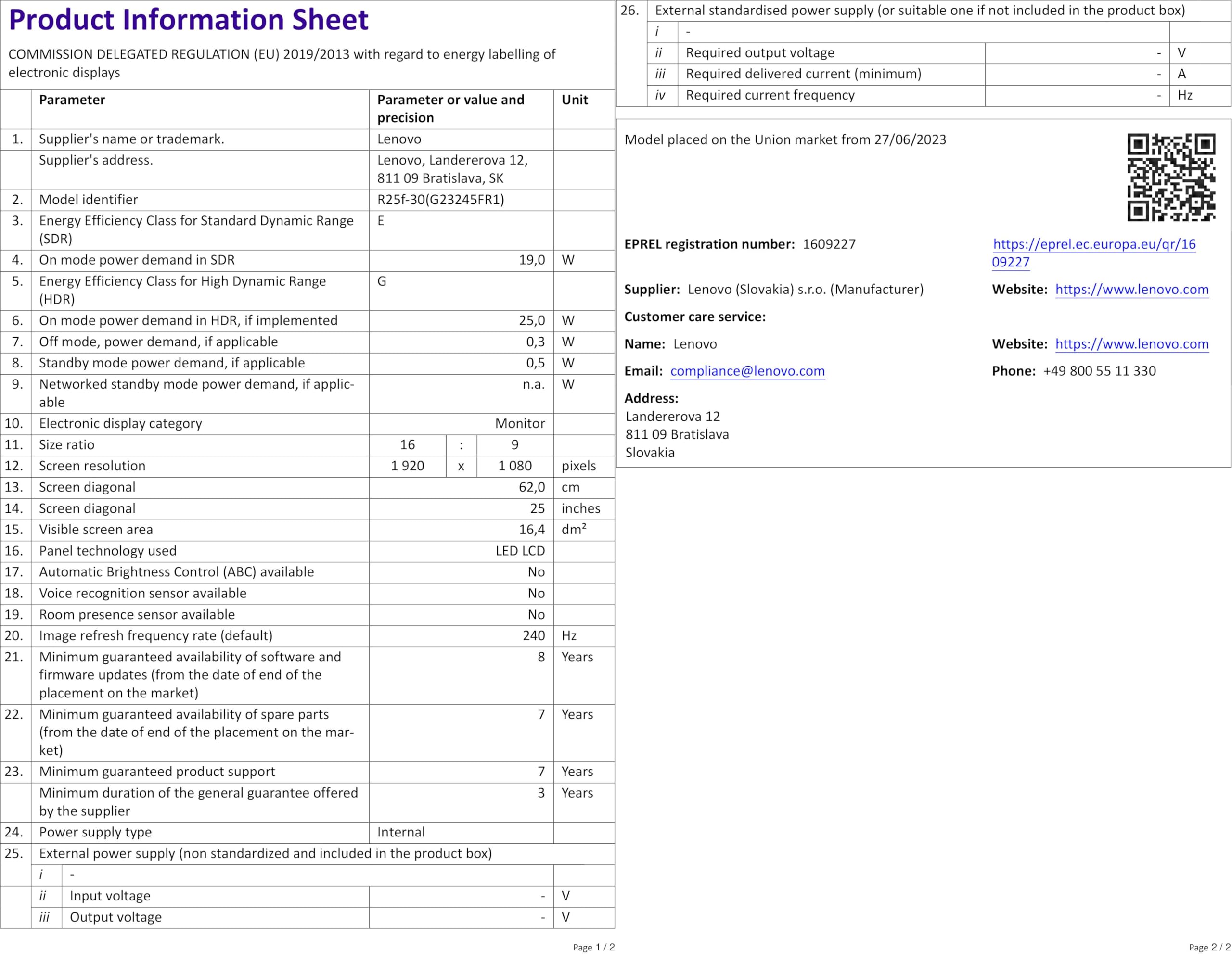 Lenovo Legion R25f-30 24 inch Gaming Monitor | FHD, 1080p, 240Hz, VA, 0 ...