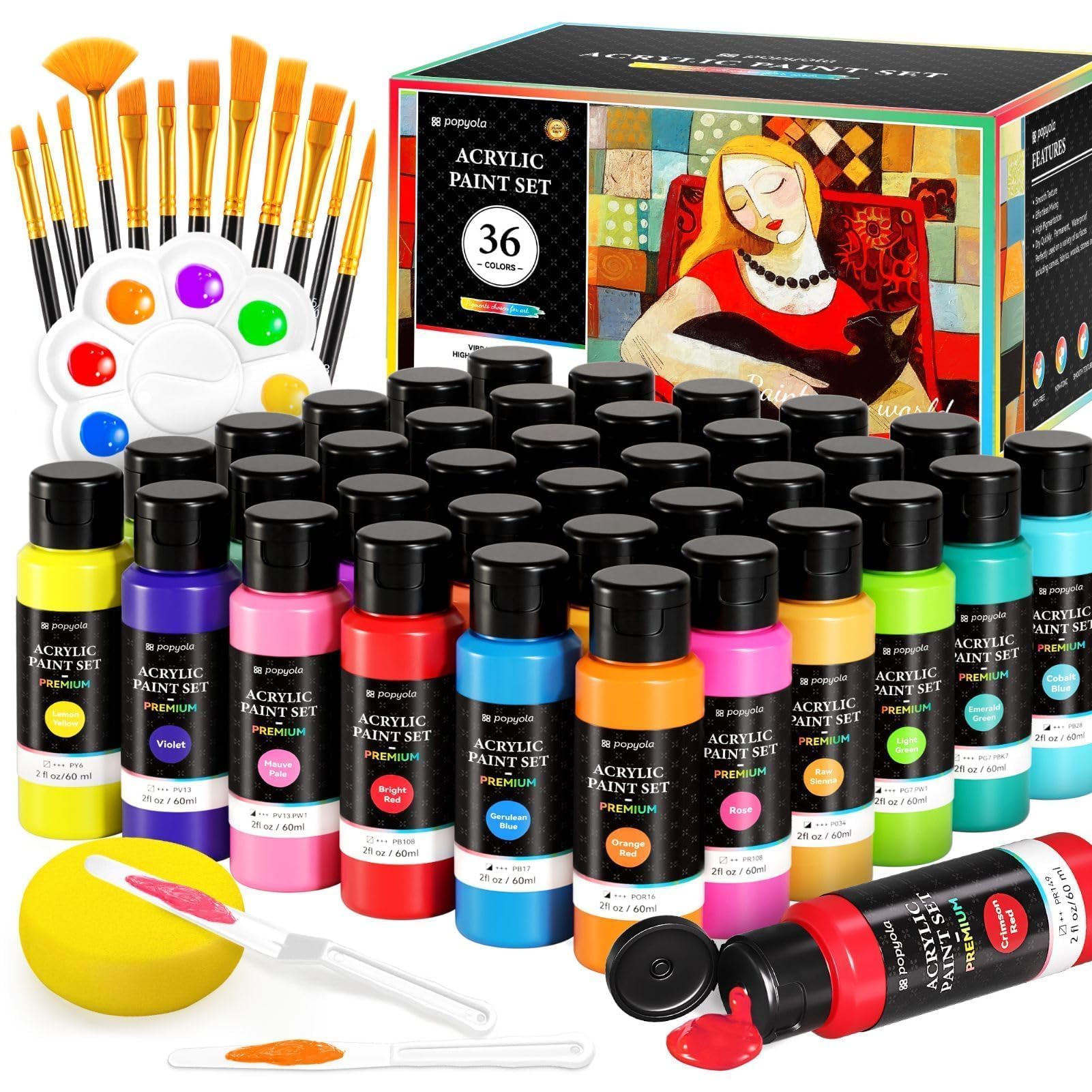 Amazon.com: 52 PCS Acrylic Paint Set with 12 Brushes, 2 Knives, Palette ...