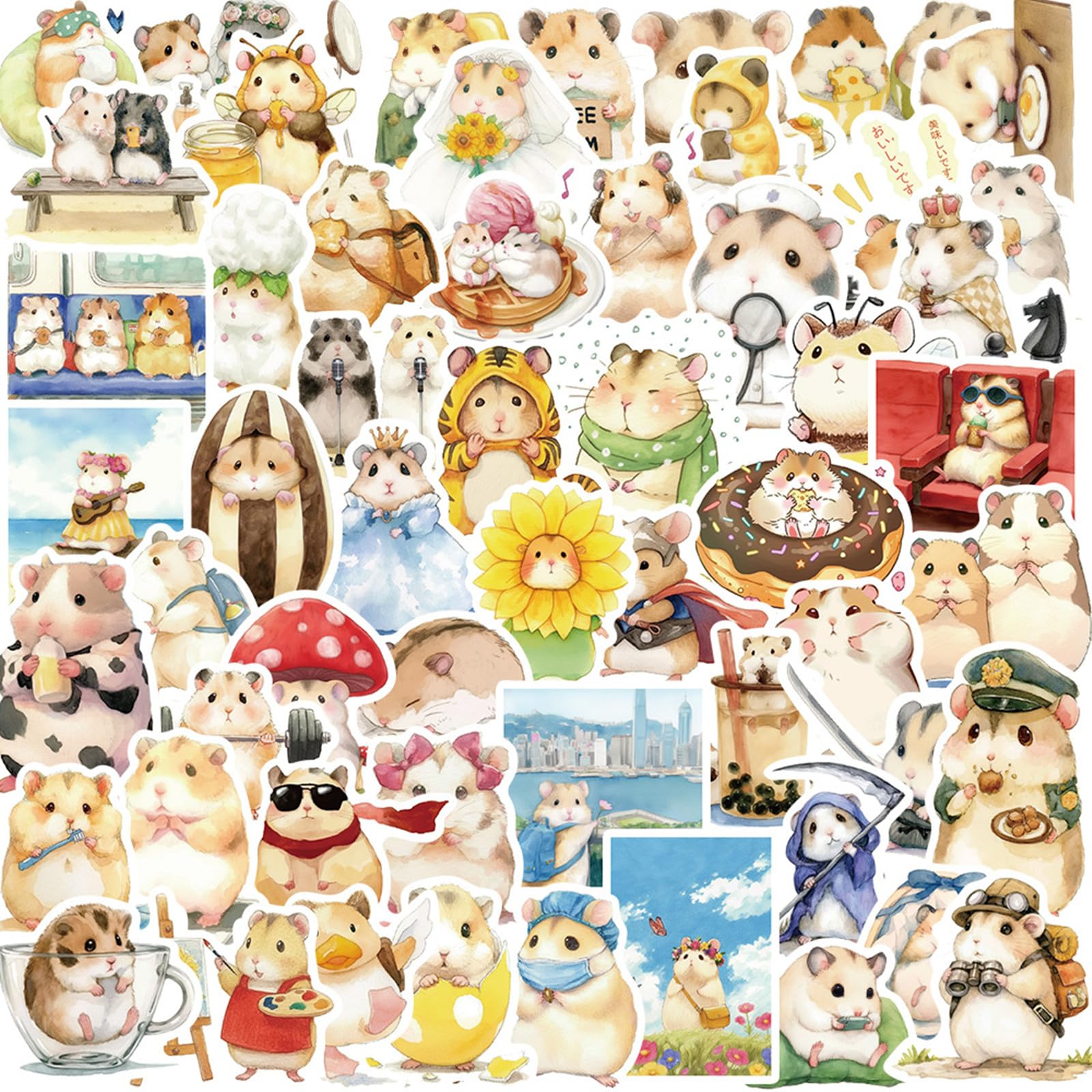 Amazon.com: Cute Hamster Stickers 50Pcs Funny Cartoon Hello Hamster ...