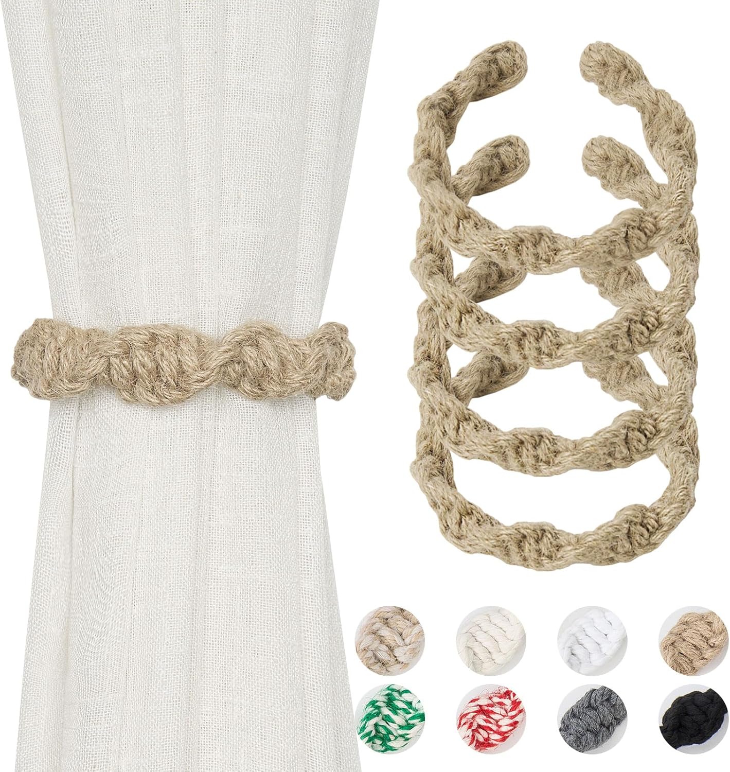 Amazon.com: NICEEC 4 Pack Natural Jute Rope Curtain Tiebacks Farmhouse ...