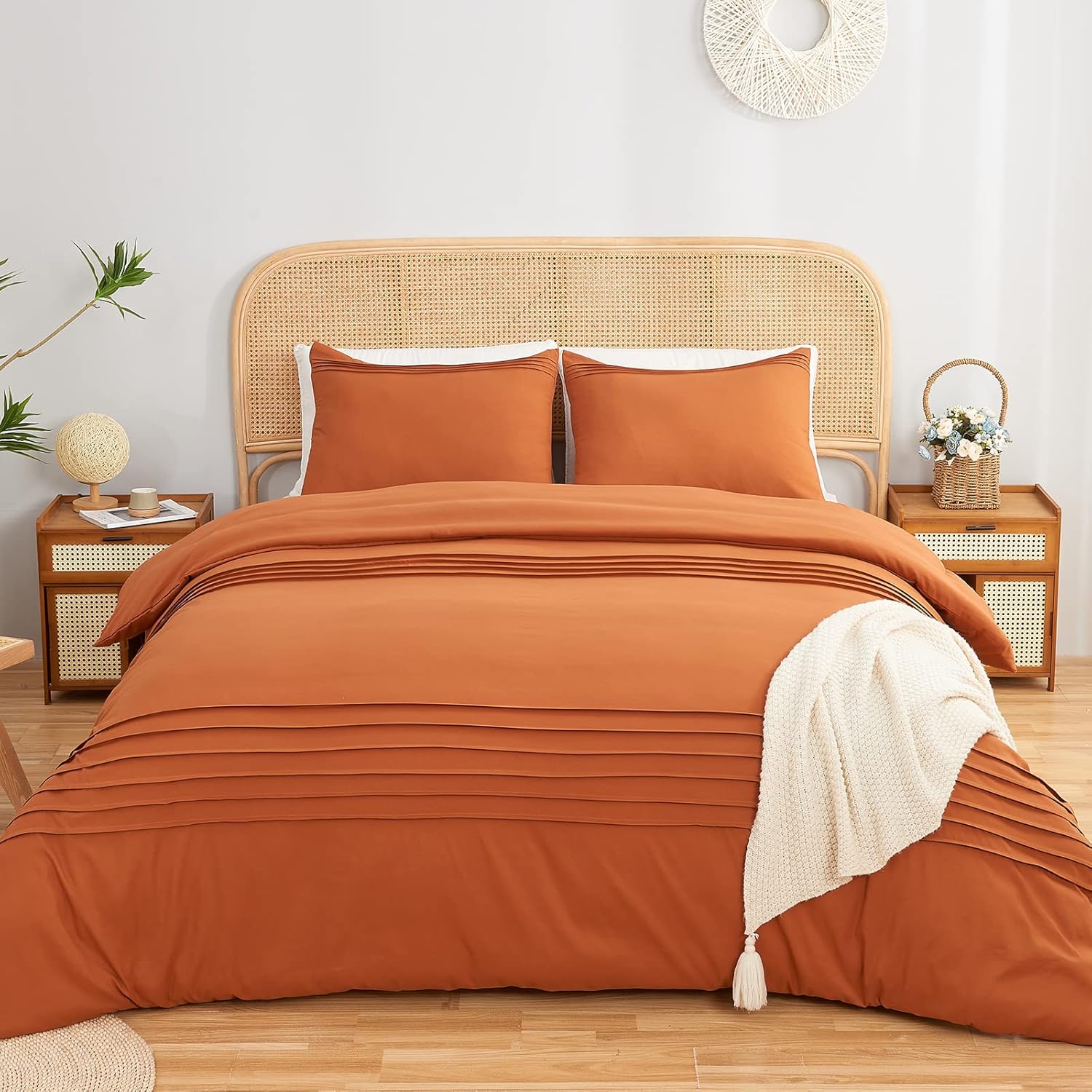 Amazon.com: SUCHDECO Caramel Pumpkin Duvet Cover King Size Pleated ...
