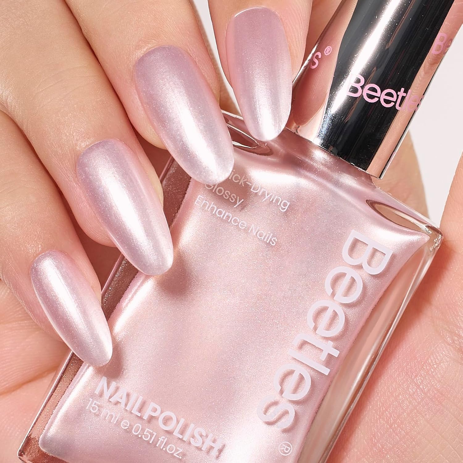 Amazon.com : Beetles Pink Pearl Nail Polish 15ML Quick Dry Pink Rose ...