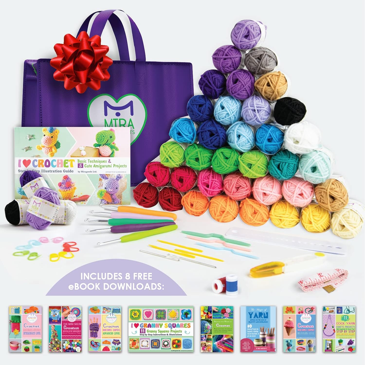 Amazon.com: Mira HandCrafts Crochet Yarn Kit - 40 Colorful Acrylic ...